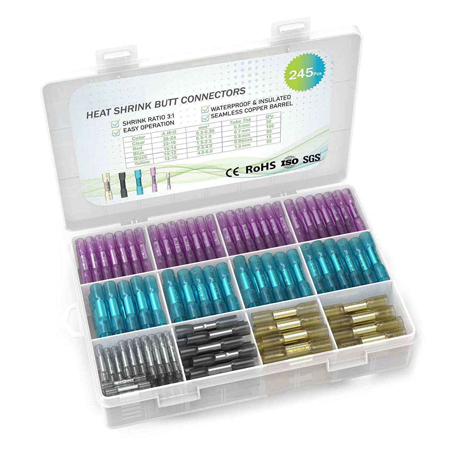 GetUSCart- Heat Shrink Butt Connectors, 245Pcs Insulated Waterproof ...