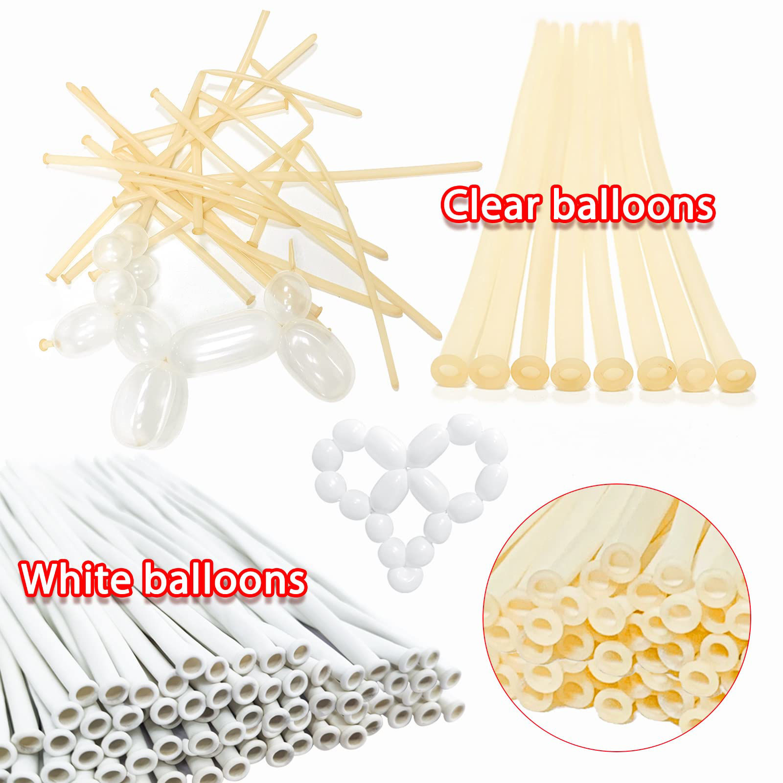 GetUSCart- 200 Pcs 260 Balloons Long Balloon White and Clear Balloons ...