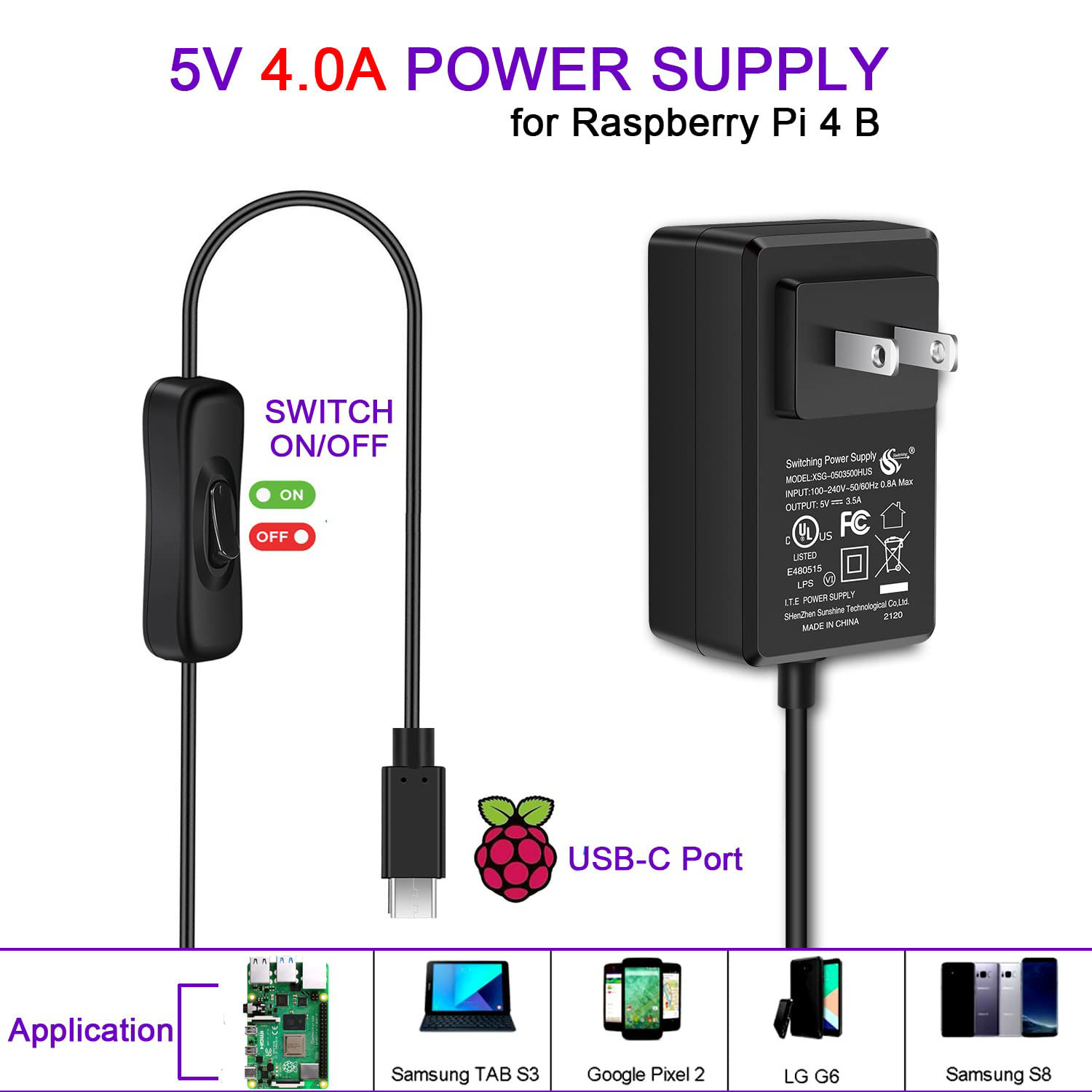 GetUSCart- iUniker 20W 5V 4.0A Power Supply for Raspberry Pi 4/ Orange ...