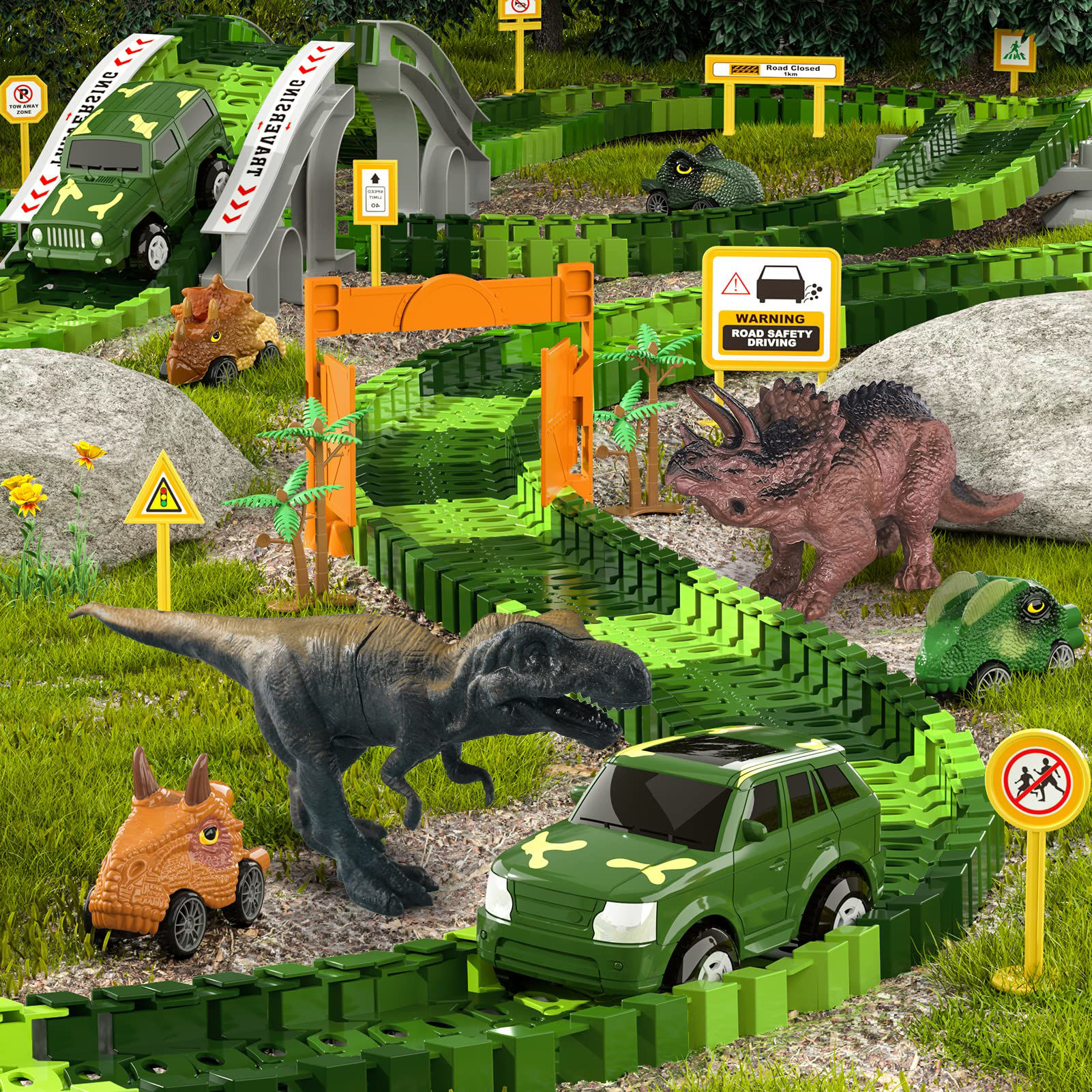 GetUSCart- iHaHa Dinosaur Toys Race Car Track, Dinosaur Race Track for ...