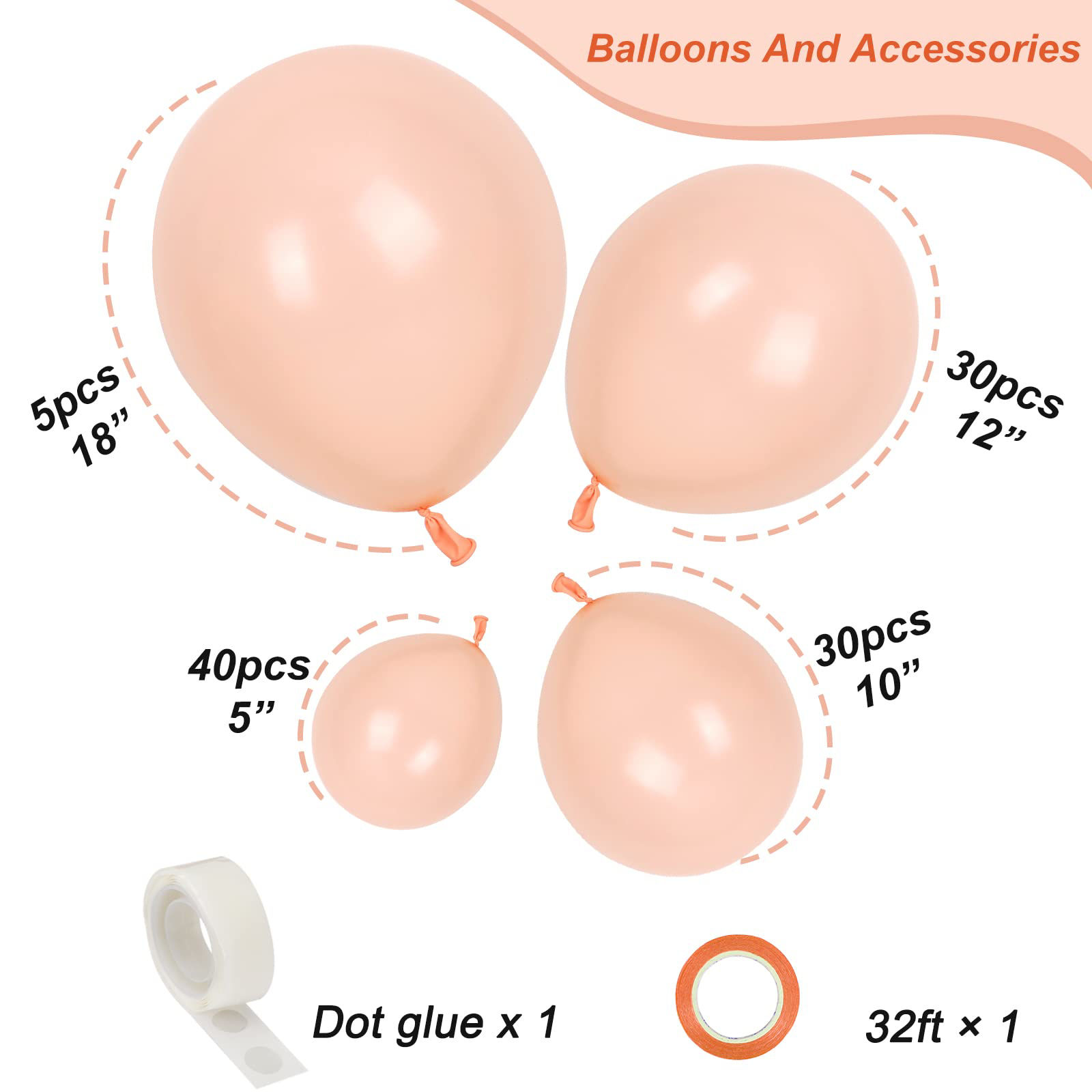 GetUSCart- RUBFAC 105pcs Pastel Orange Balloons Peach Balloons Garland Arch Kit Different Sizes ...