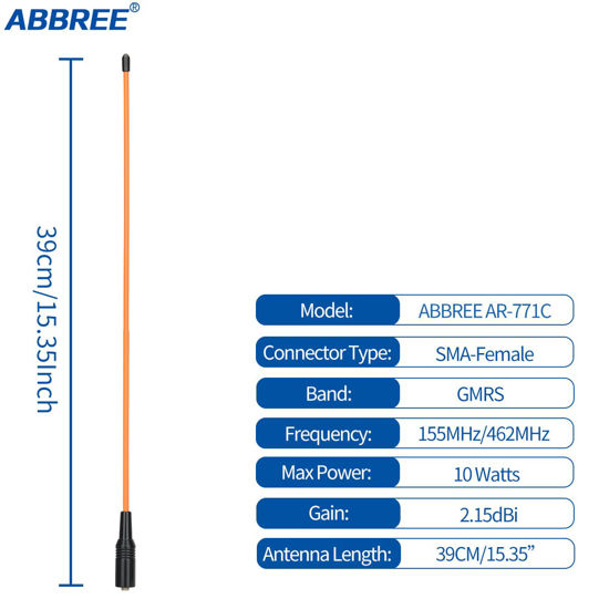GetUSCart- ABBREE AR-771C GMRS (155/462MHz) Antenna 15.3inch Whip ...