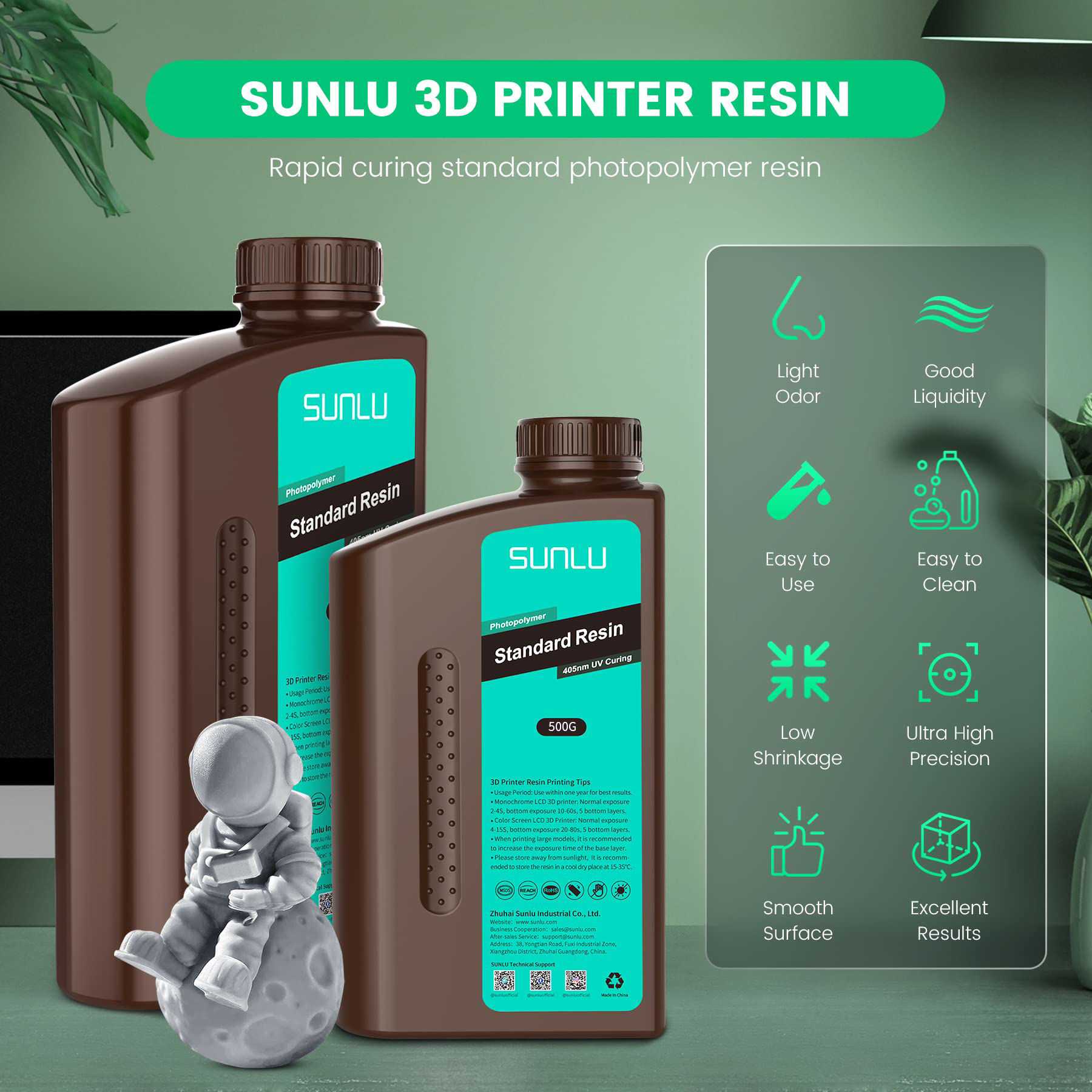 GetUSCart- SUNLU 3D Printer Resin 1kg, Fast Curing Standard 3D Resin ...