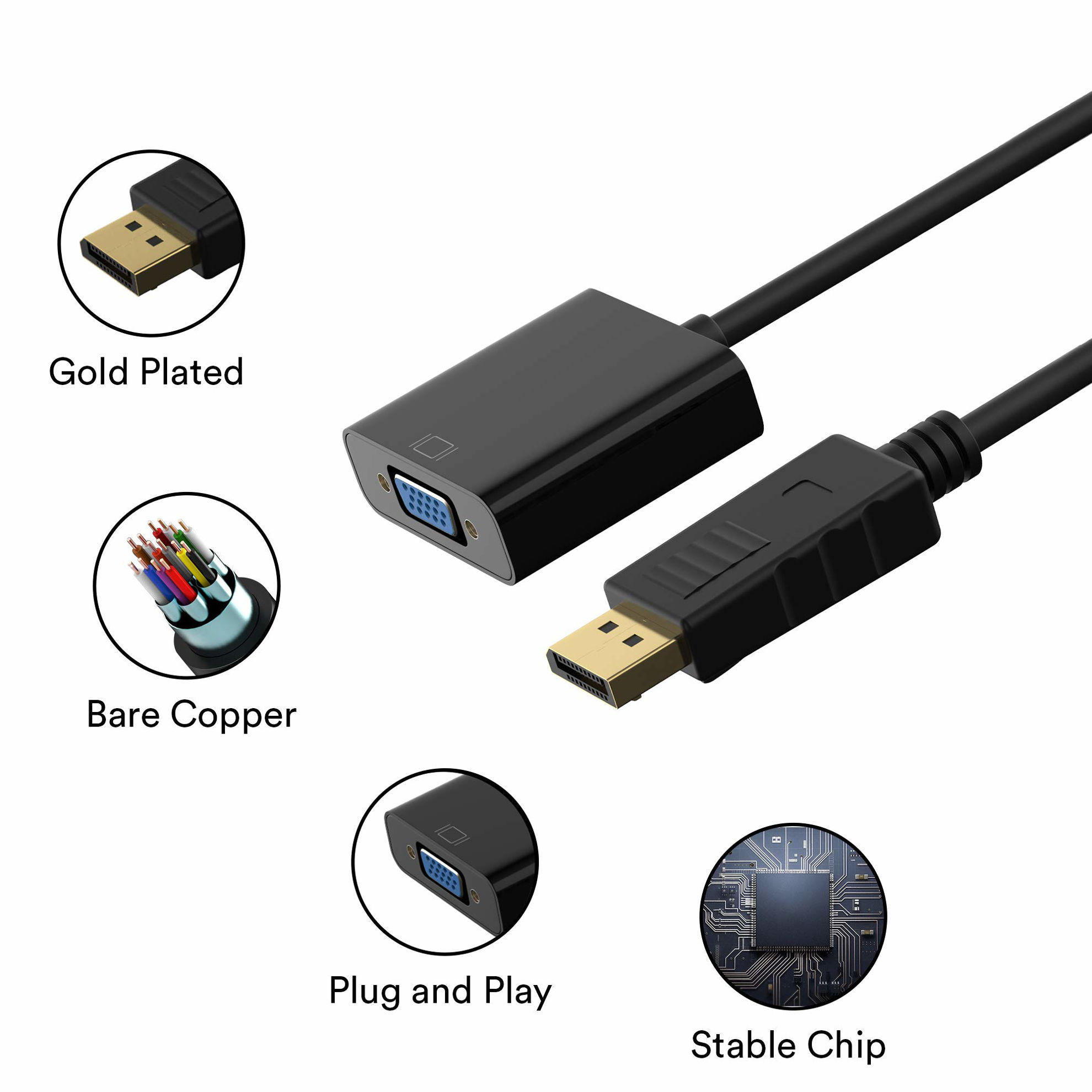 GetUSCart- Cableader DP to VGA Adapter, Gold-Plated DisplayPort to VGA ...