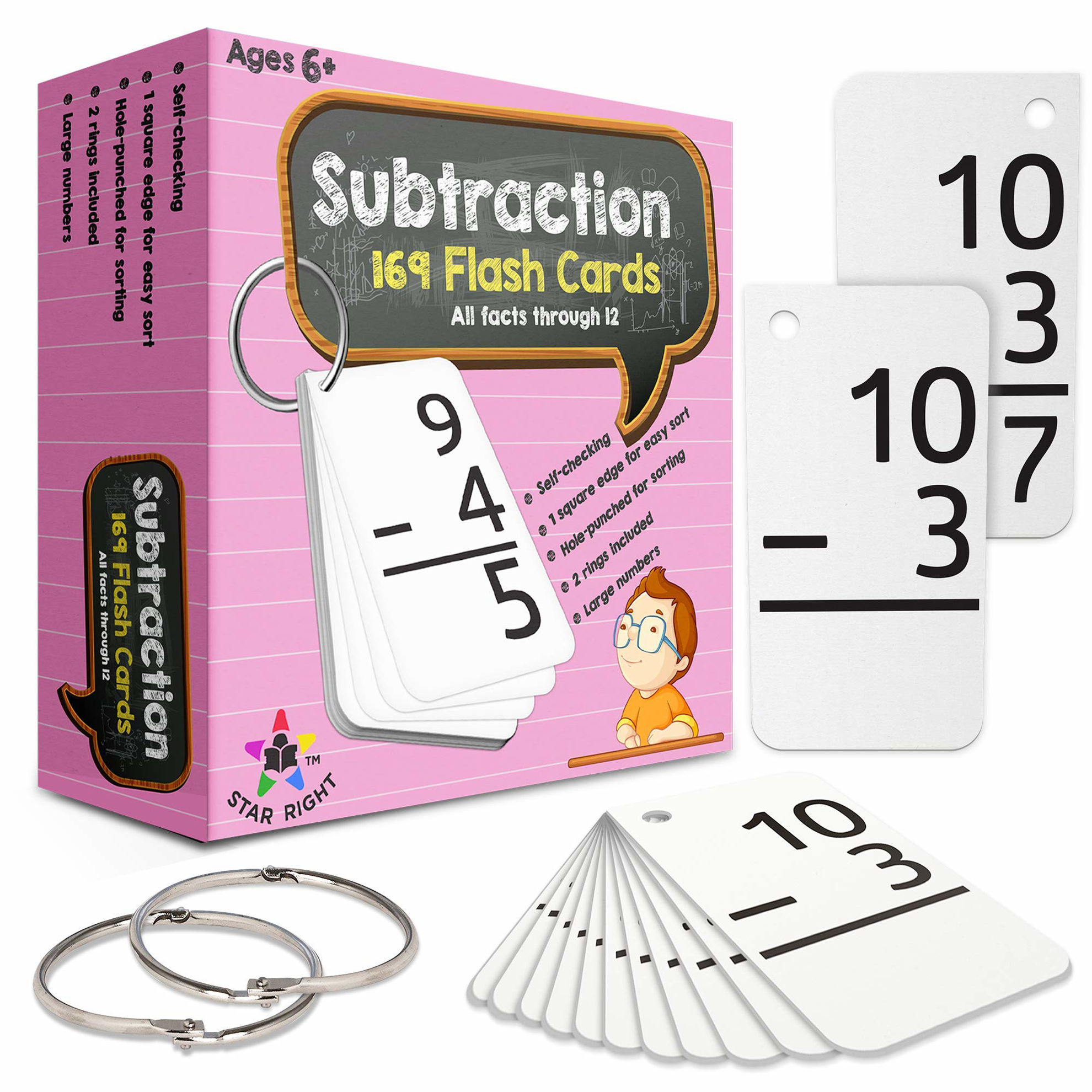 GetUSCart- Star Right Subtraction Flashcards with 2 Metal Binder Rings ...