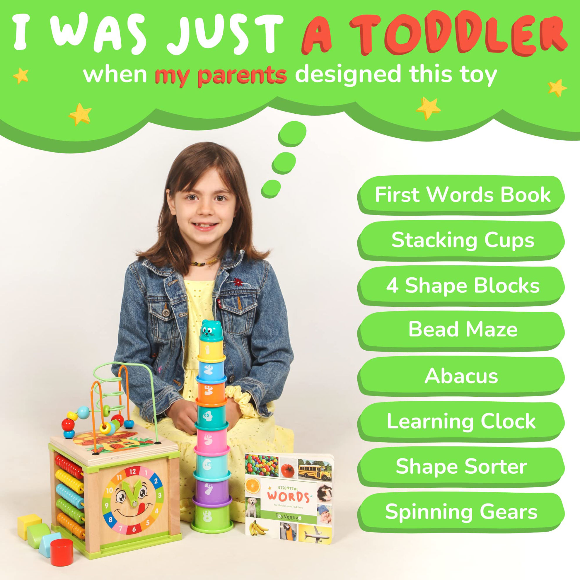 GetUSCart- TOYVENTIVE Wooden Activity Cube, Montessori Toys for 1+ Year ...