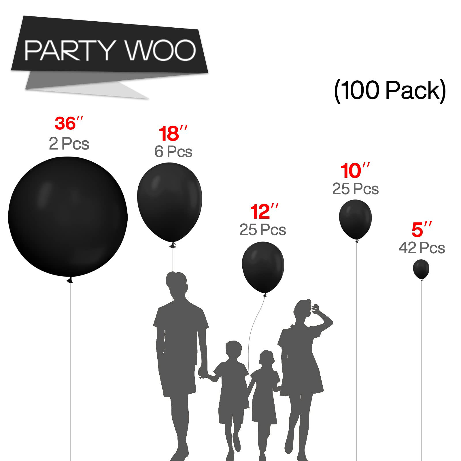 GetUSCart- PartyWoo Black Balloons, 100 pcs Black Balloons Different ...