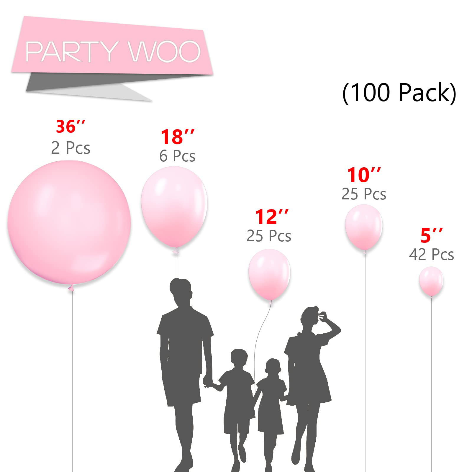 GetUSCart- PartyWoo Baby Pink Balloons, 100 pcs Pink Balloons Different ...