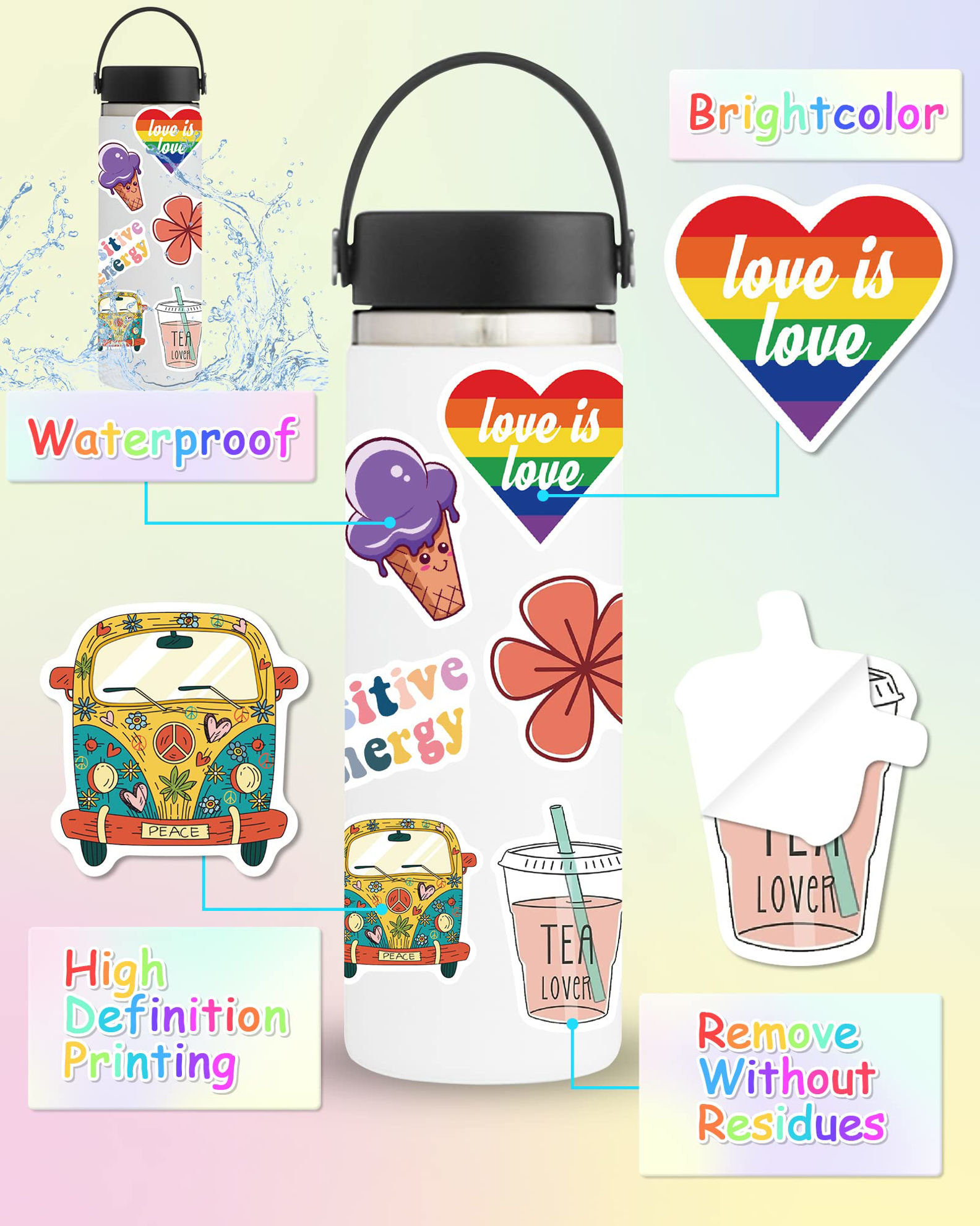 GetUSCart- Sticker for Water Bottles, 300 Pcs/Pack Cute Vinyl ...