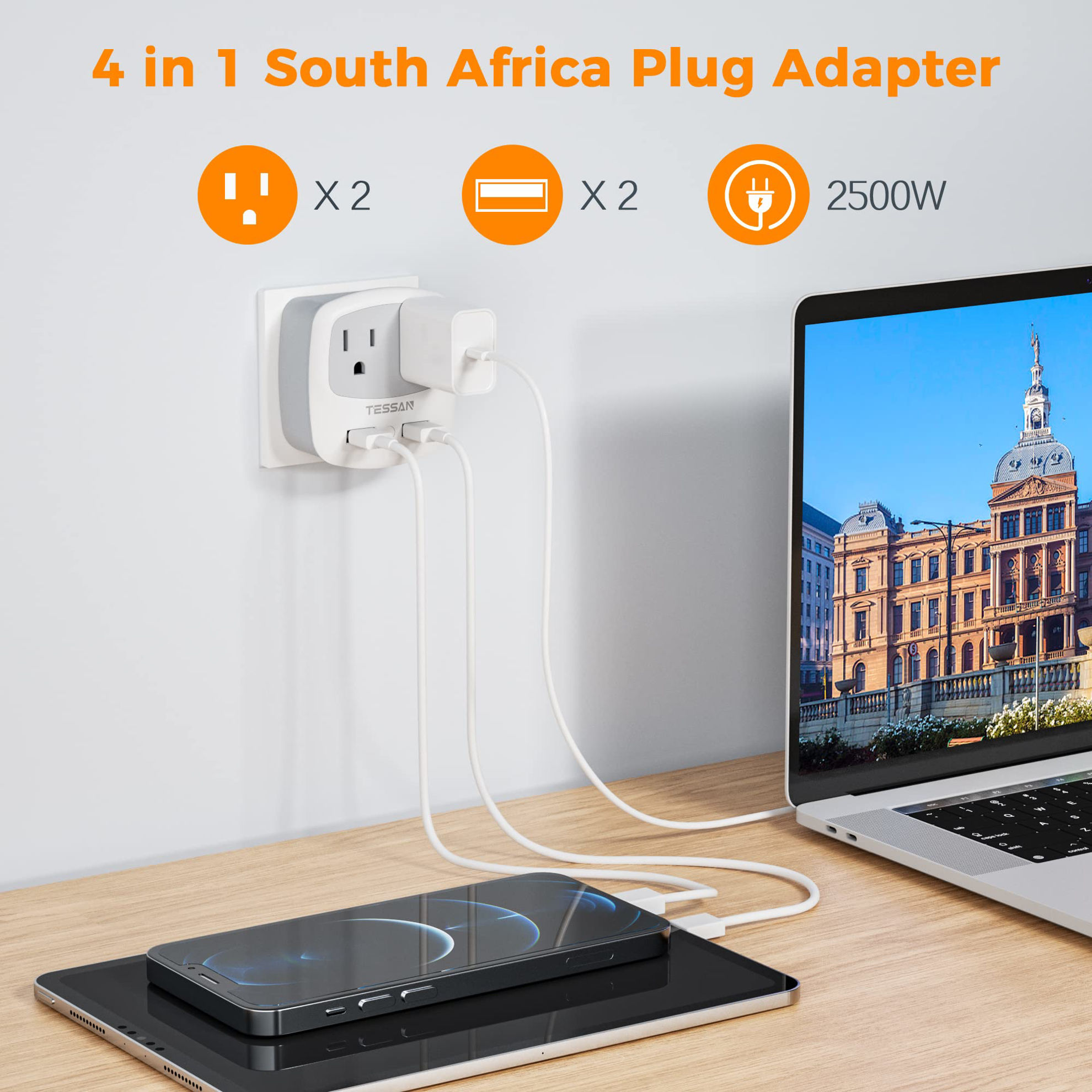 GetUSCart- TESSAN South Africa Power Adapter, Type M Travel Adaptor ...