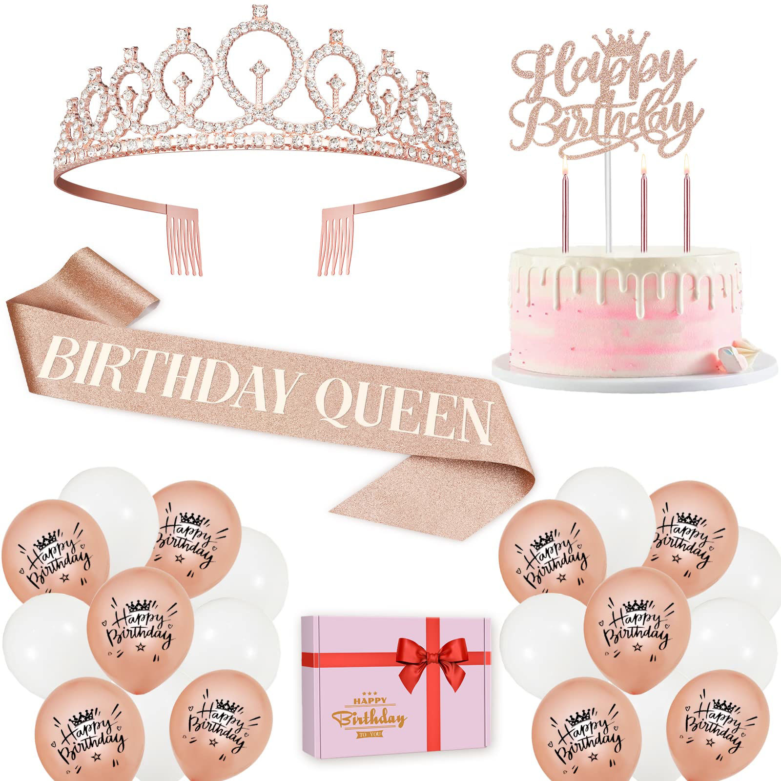 GetUSCart- 36PCS Birthday Decorations for Women Including Birthday Sash, Crown, Birthday Cake ...