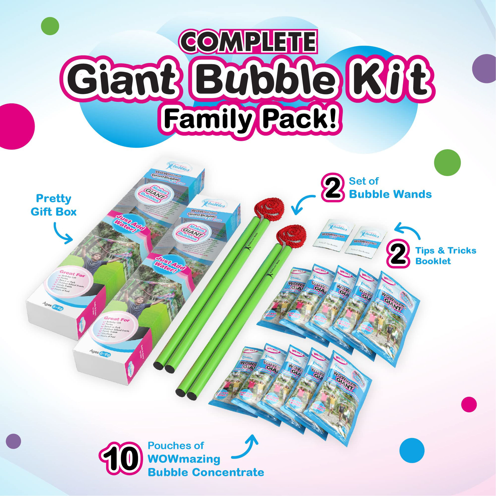 GetUSCart- WOWMAZING Giant Bubble Kit: Family Pack (14-Piece Set) Best Value - Big Bubbles kit ...