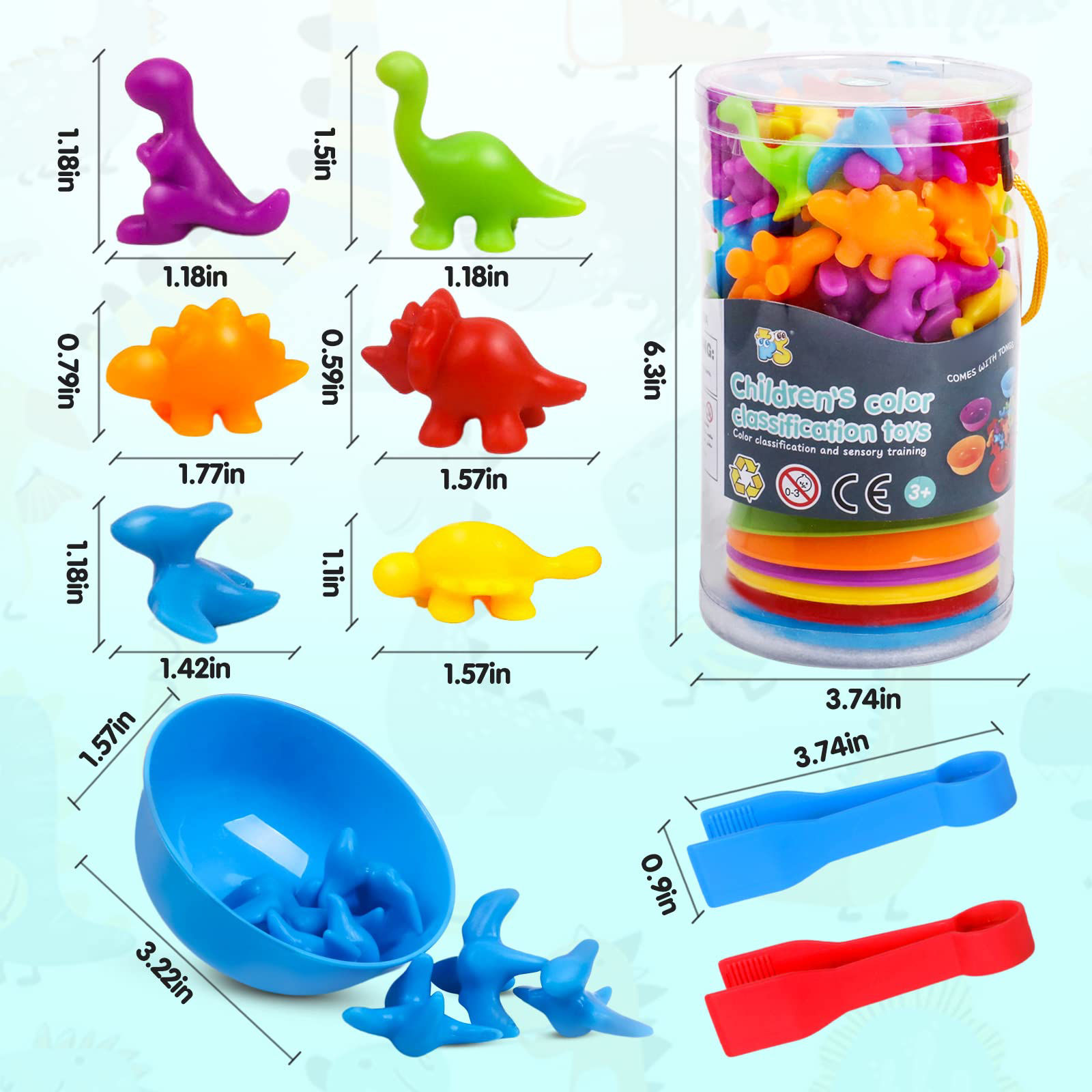 GetUSCart- USATDD Counting Dinosaur Toys Matching Color Sorting ...