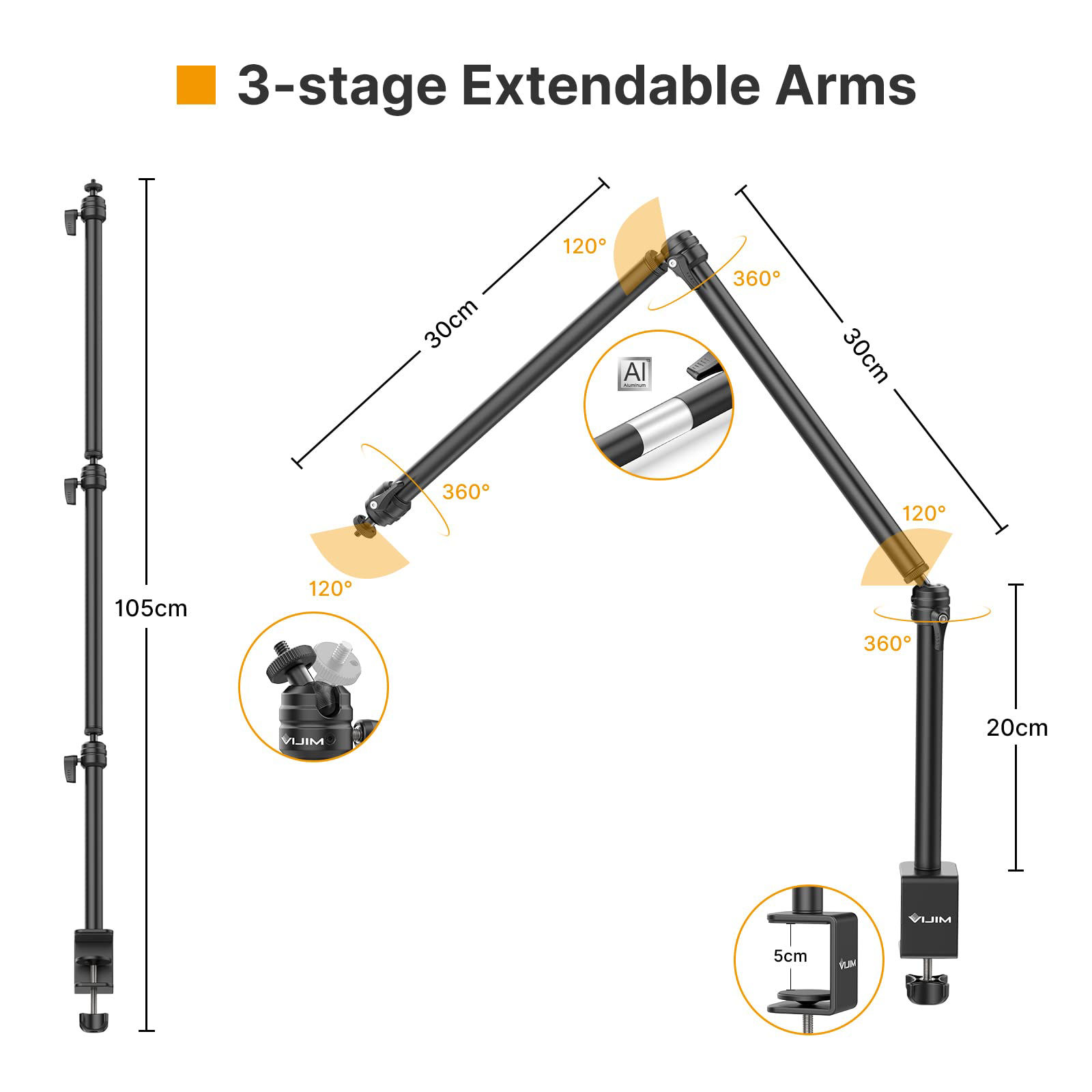 GetUSCart- VIJIM LS08 Flexible Overhead Camera Mount Desk Stand, Webcam ...