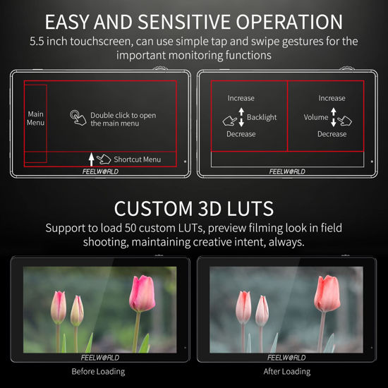 GetUSCart- FEELWORLD LUT5 5.5 Inch 3000nits Ultra Bright DSLR Camera Field Monitor Auto Dimming ...