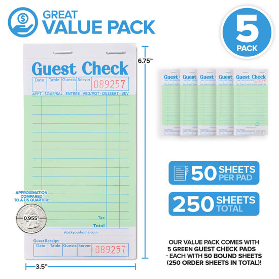 GetUSCart- Stock Your Home Green Guest Check Books for Servers (5 Pack ...