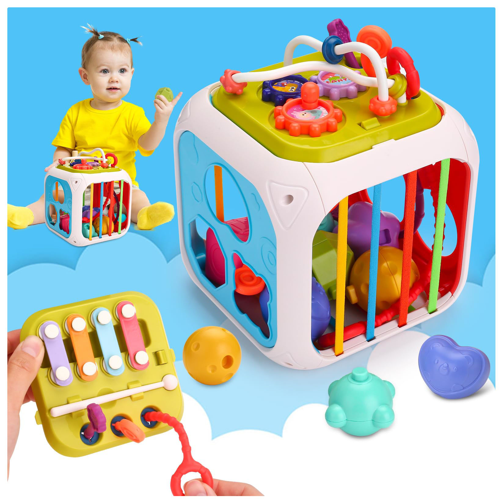 GetUSCart- Baby Toys Montessori Activity Cube: 7 in 1 Multifunction ...