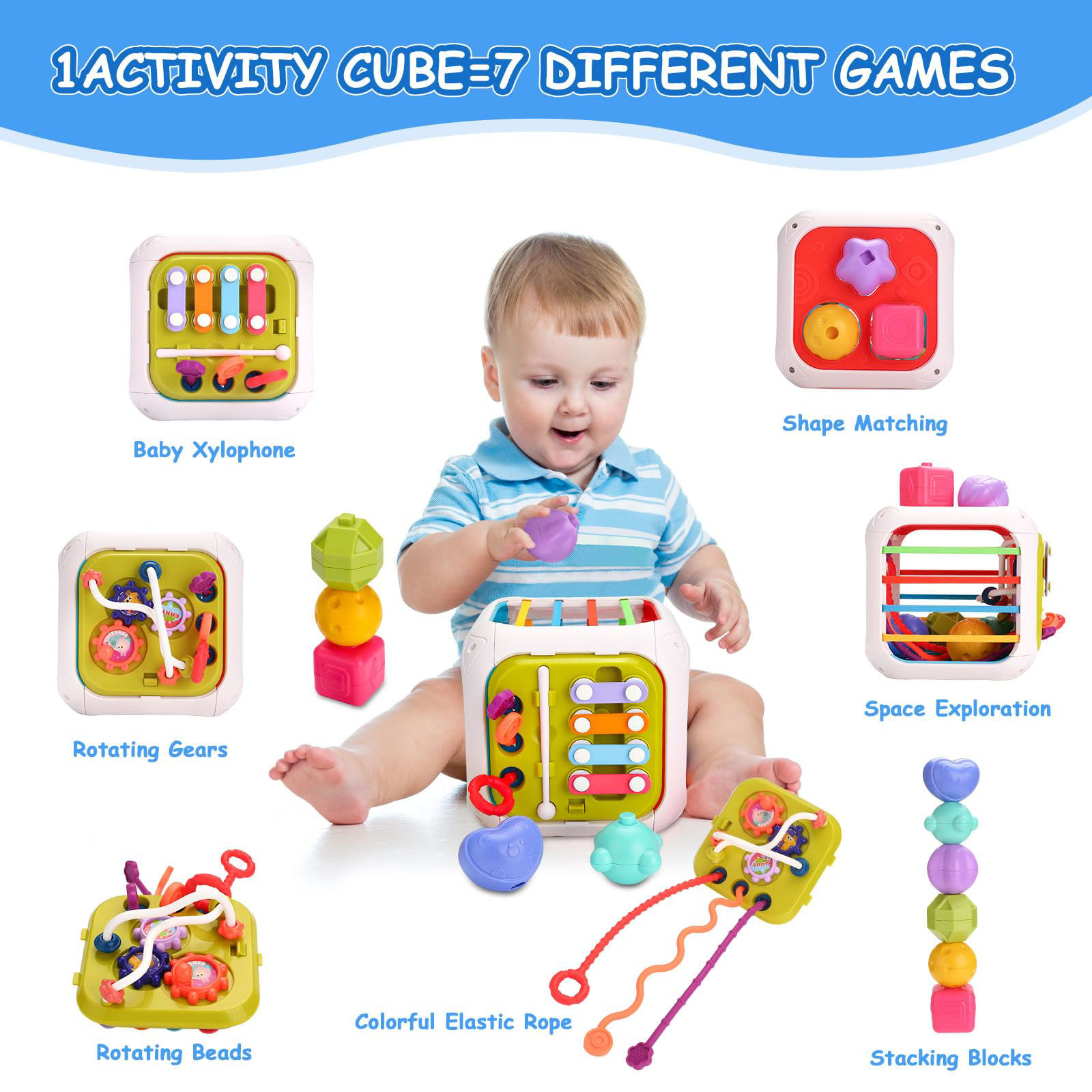 GetUSCart- Baby Toys Montessori Activity Cube: 7 in 1 Multifunction ...