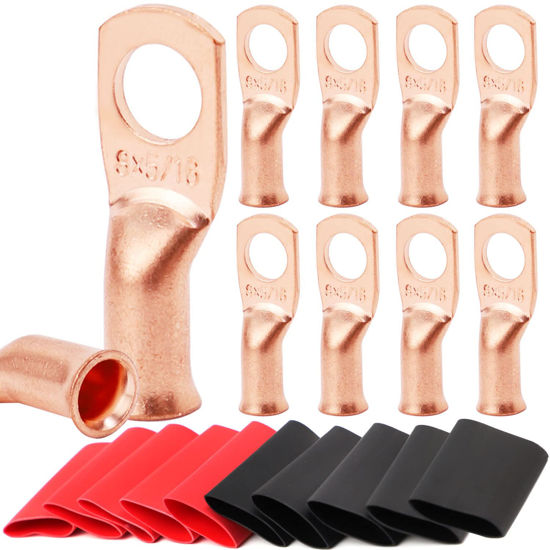 GetUSCart- TKDMR 10pcs 8AWG-5/16" Battery Lugs,Copper Wire Lugs,Heavy Duty Battery Cable Ends ...