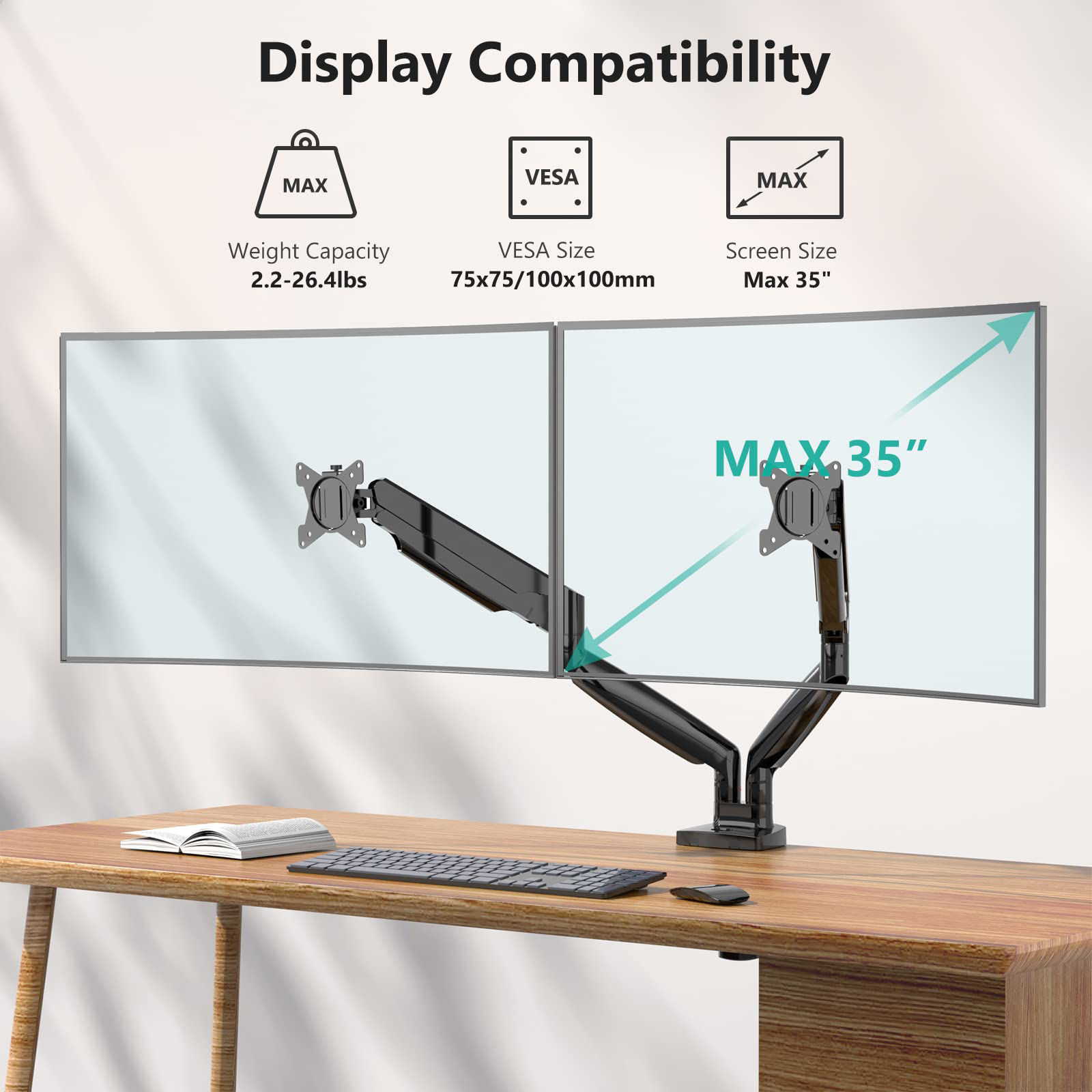 GetUSCart- WALI Dual Monitor Mount, Gas Spring Monitor Stand for 2 ...