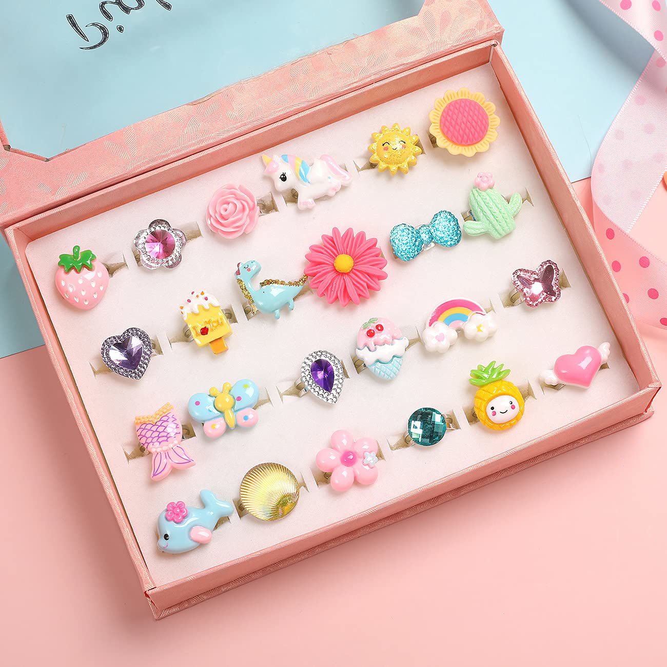 GetUSCart- PinkSheep Little Girl Jewel Rings in Box, Adjustable, No ...