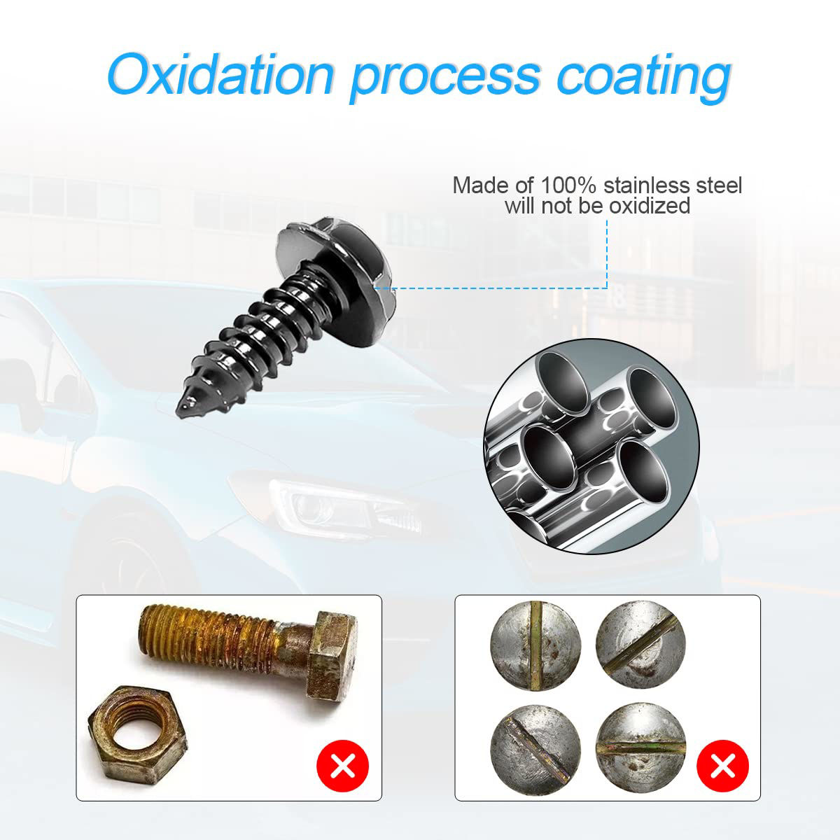 GetUSCart- 8 Sets Stainless Steel Licence Plate Screws Kit, Rustproof ...