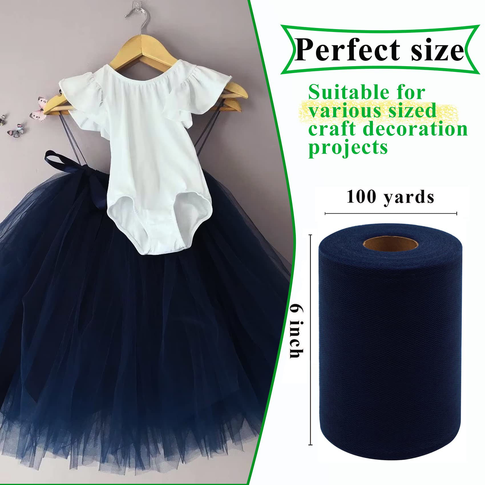 GetUSCart- Navy Blue Tulle Fabric Rolls 6 Inch by 100 Yards (300 feet ...
