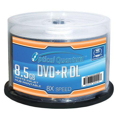 GetUSCart- Optical Quantum OQDPRDL08WIP-H 8 X 8.5GB DVD+R DL White Inkjet Printable Double Layer ...