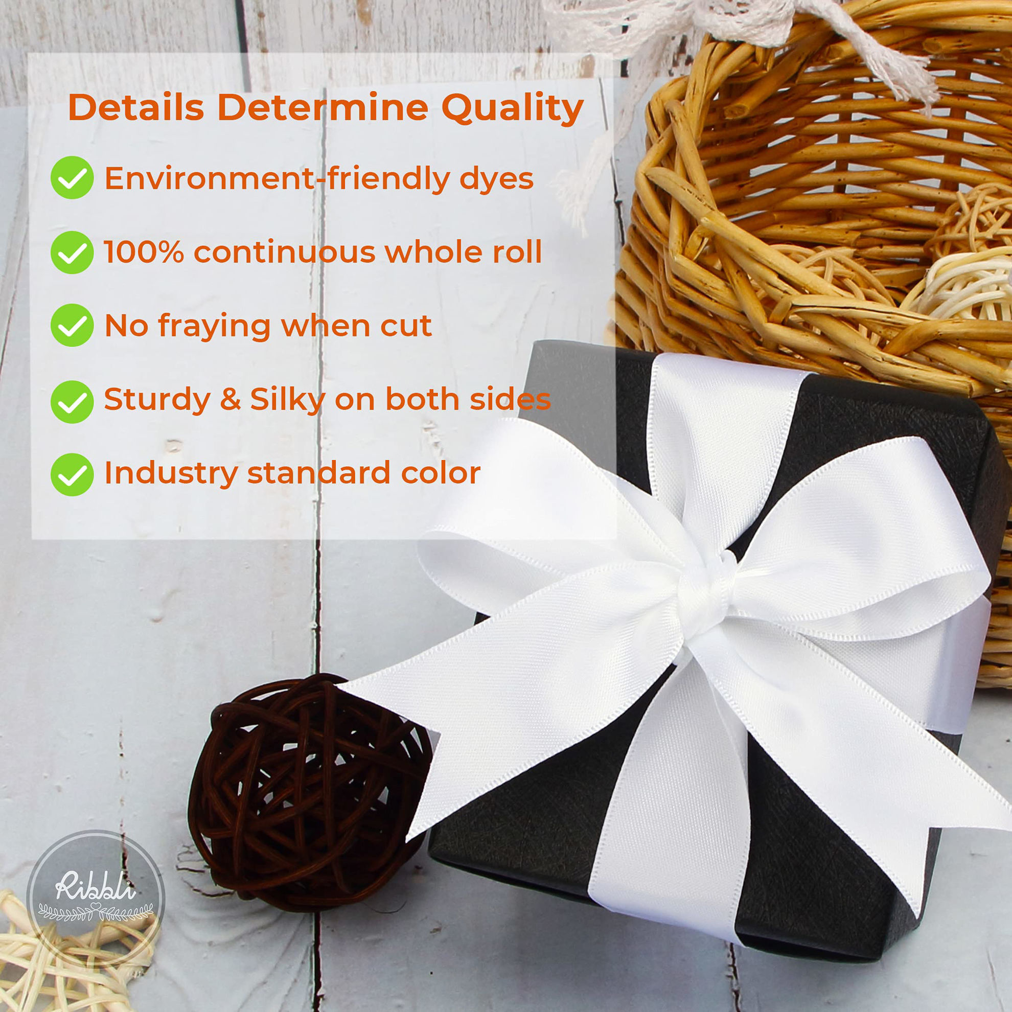 GetUSCart- Ribbli Double Faced White Satin Ribbon,1” x Continuous 25 ...