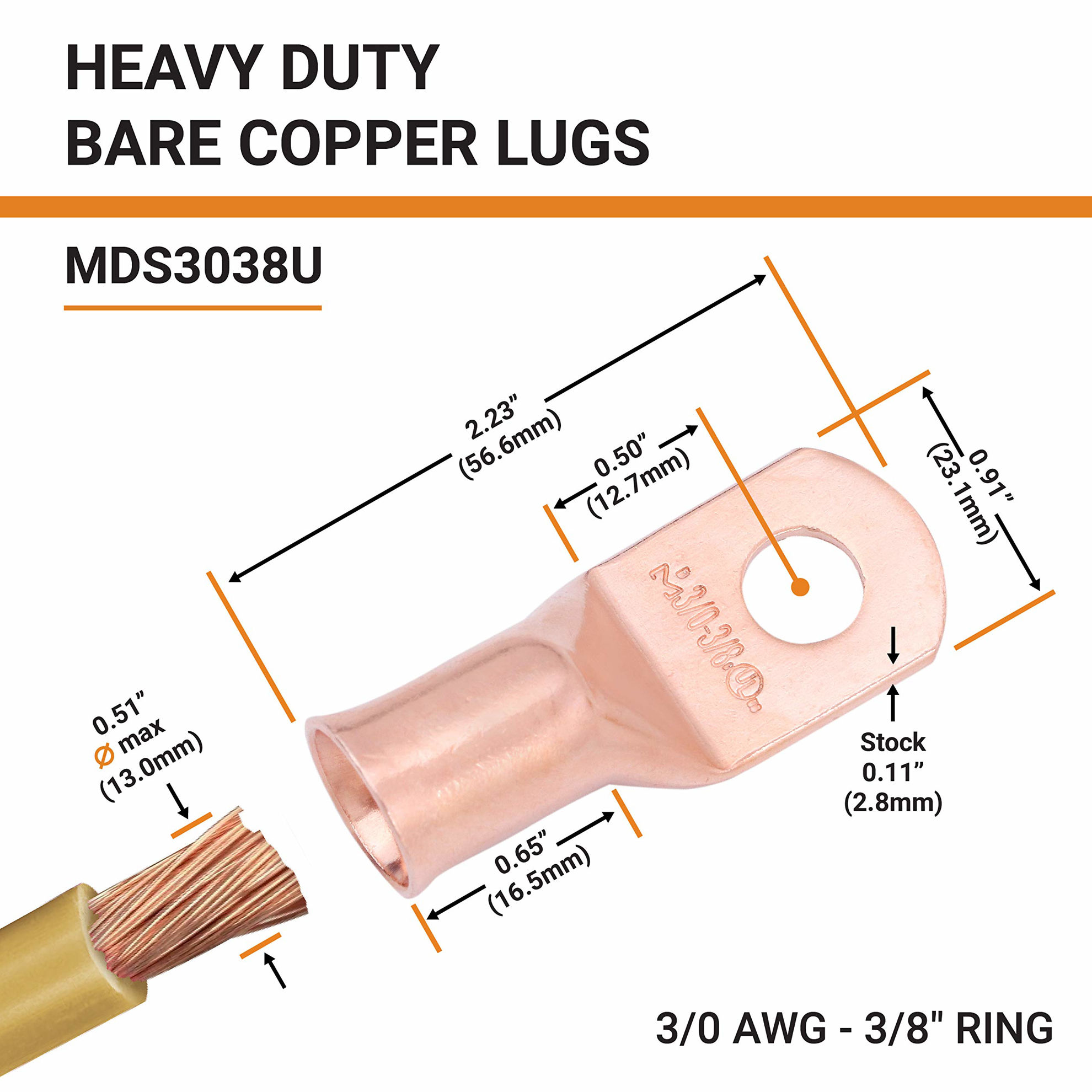 GetUSCart- SELTERM 5pcs 3/0 AWG 3/8" Stud Copper Wire Lugs, Battery Lugs, Ring Terminals ...
