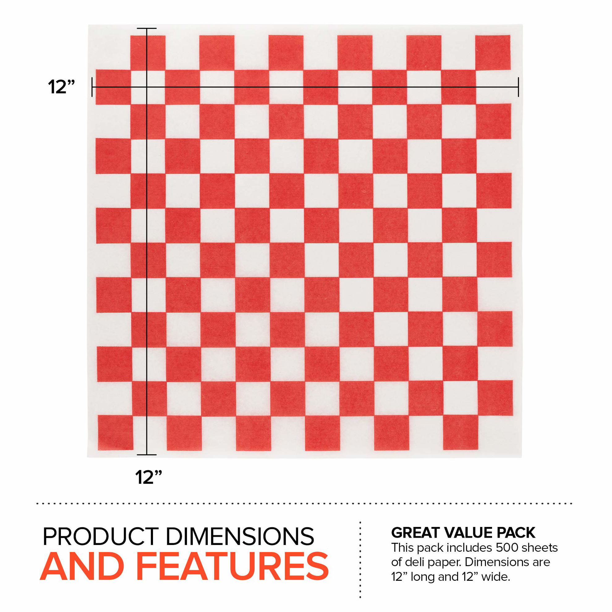 GetUSCart- Deli Paper Sheets (500 Count) 12-Inch Red Checkered Square ...