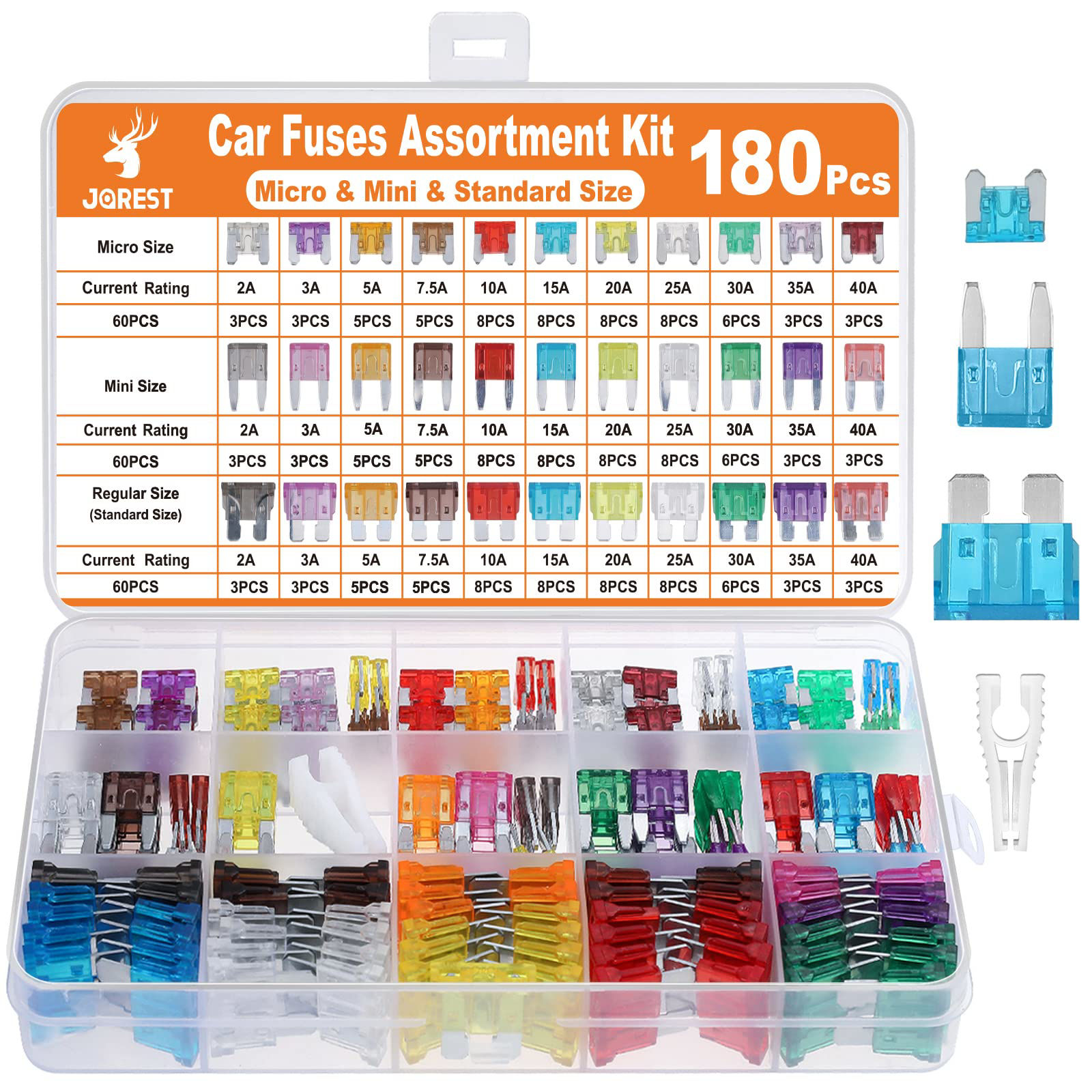 GetUSCart- JOREST 180Pcs Car Fuses Assorted Kit, 60 Mini Blade Car Fuse + 60 Standard Fuse ...