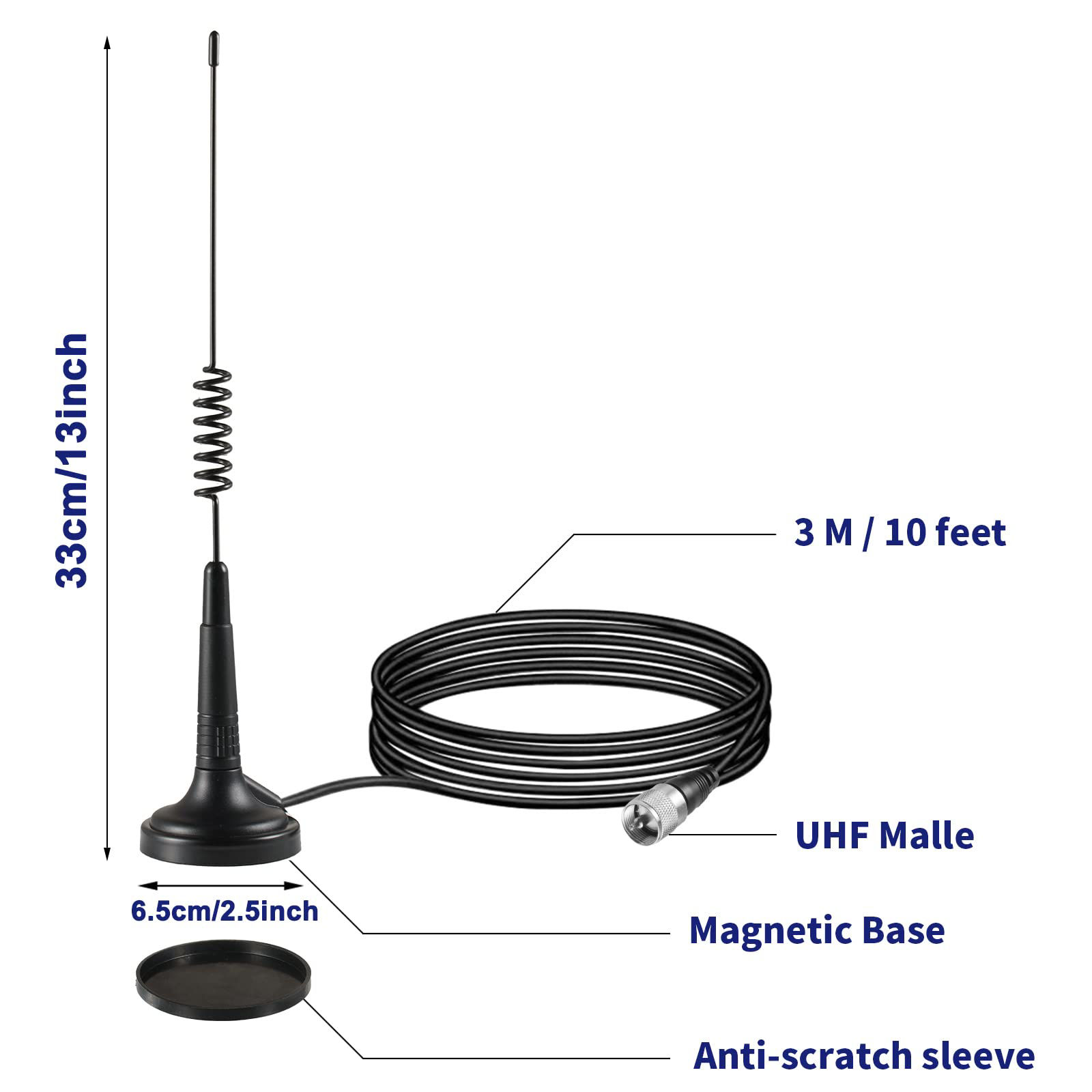 GetUSCart- Long Range 27MHz Magnetic Base CB Radio Antenna with PL-259 BNC Male Connector for ...