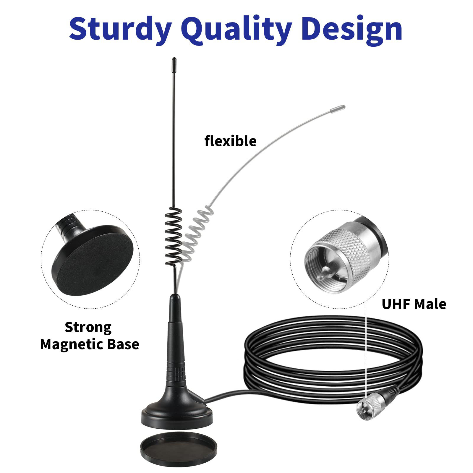 GetUSCart- Long Range 27MHz Magnetic Base CB Radio Antenna with PL-259 BNC Male Connector for ...