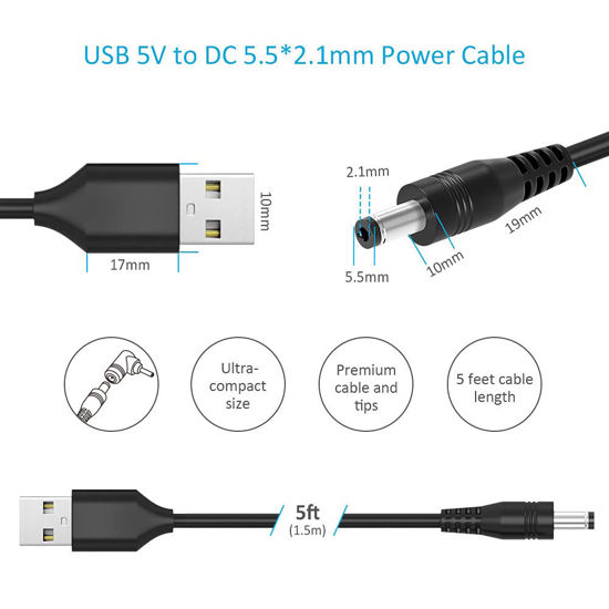 GetUSCart- Belker Universal 5V DC Power Cable USB to DC 5.5 2.1 mm Plug ...