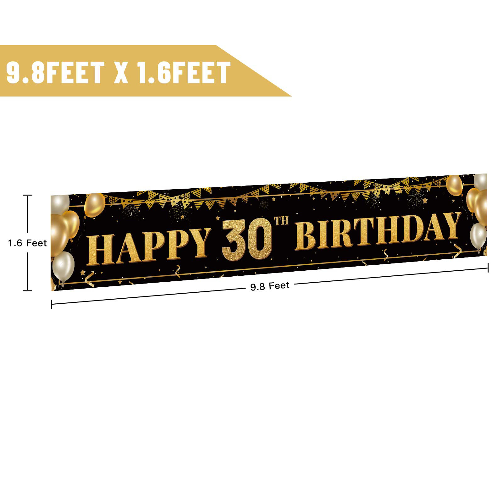 GetUSCart- Large Happy 30th Birthday Decoration Banner, Black and Gold ...