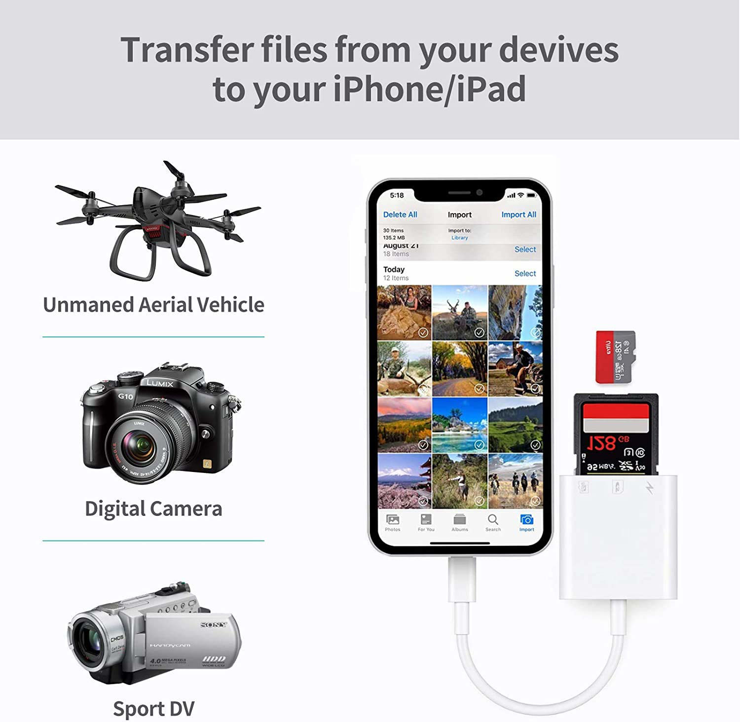 GetUSCart- 2 in 1 Lightning to SD Card Reader for iPhone, [Apple MFi ... GetUSCart- 2 in 1 Lightning to SD Card Reader for iPhone, [Apple MFi ...