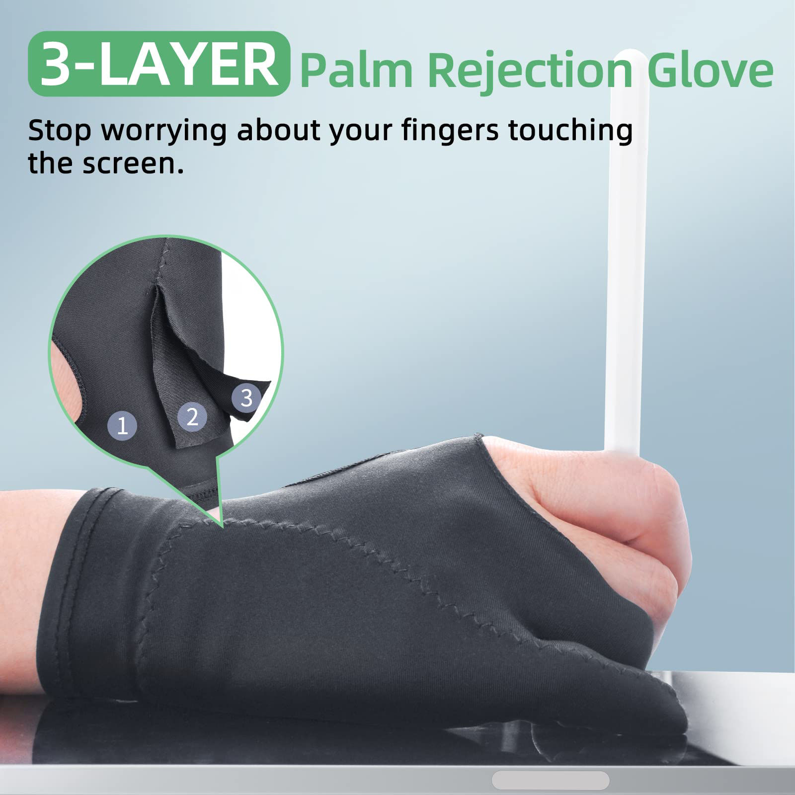 GetUSCart- Artist Drawing Glove 3-Layer Palm Rejection [2 Pack Black ...