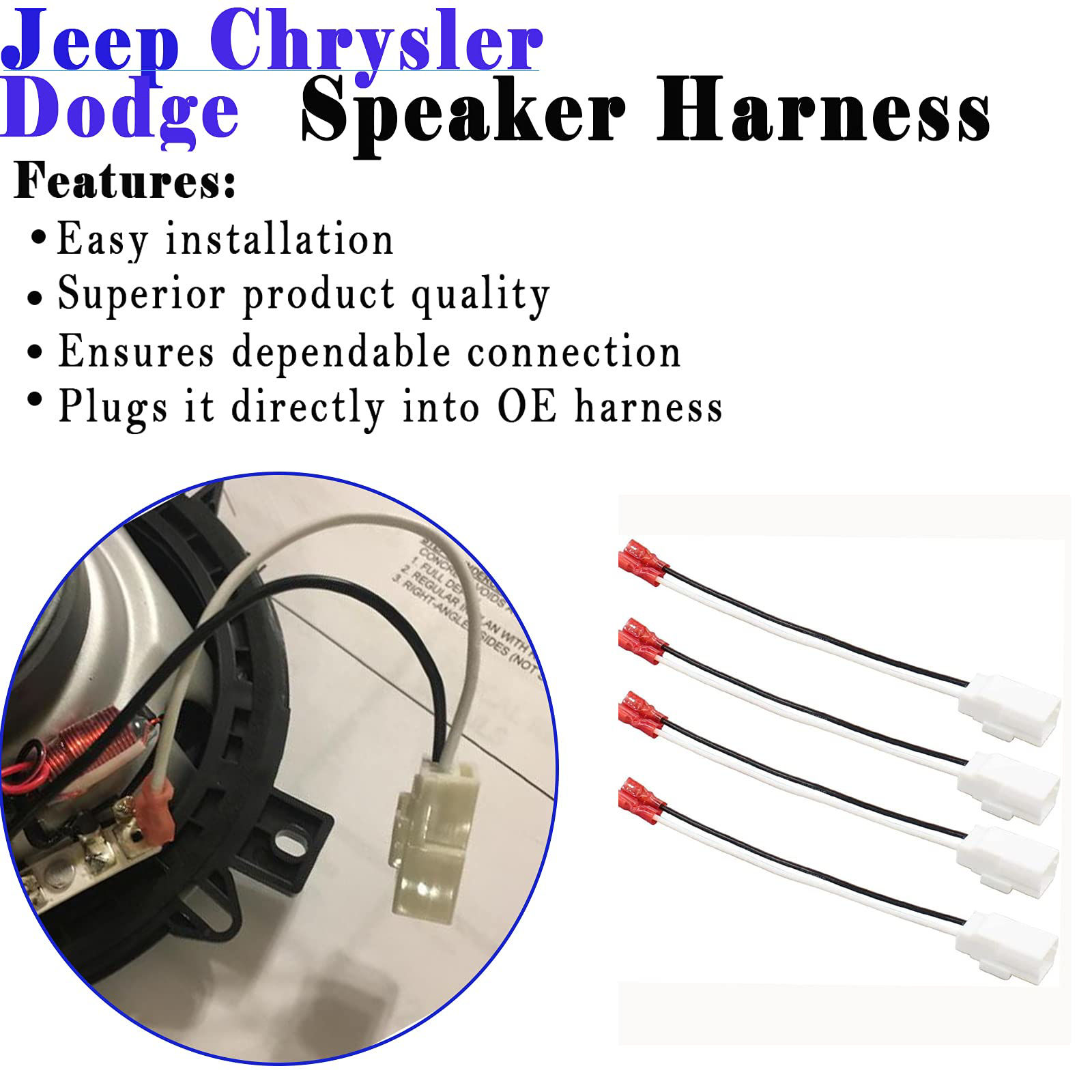 GetUSCart- 72-6514 Speaker Harness Adapter Compatible with Jeep Wrangler Chrysler Town & Country ...