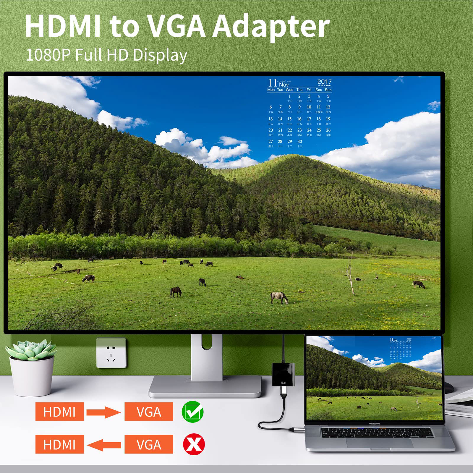 GetUSCart- HDMI to VGA Adapter, Gold Plated 1080P HDMI to VGA Converter ...
