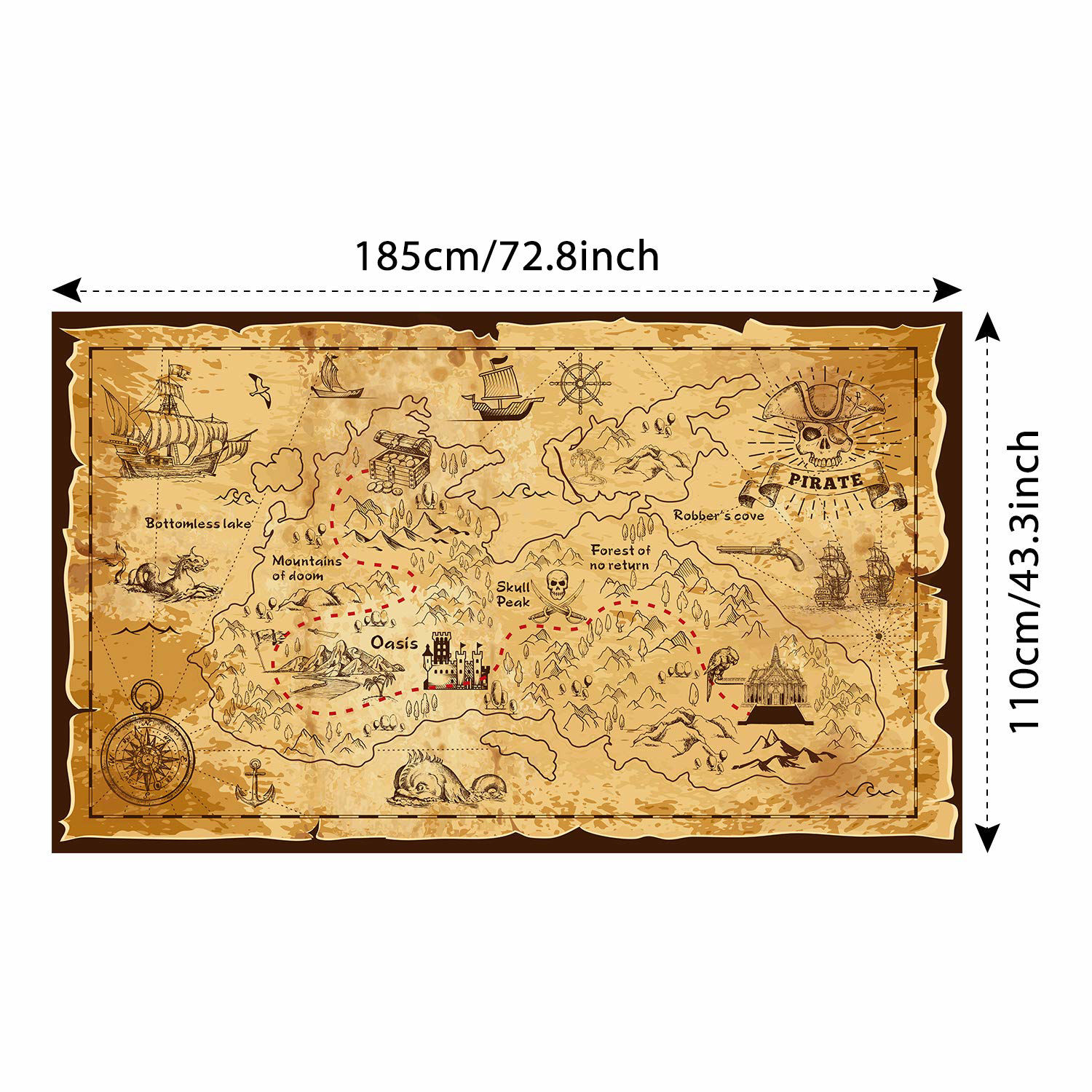 GetUSCart- Pirate Treasure Map Backdrop Background Island Treasure Map ...