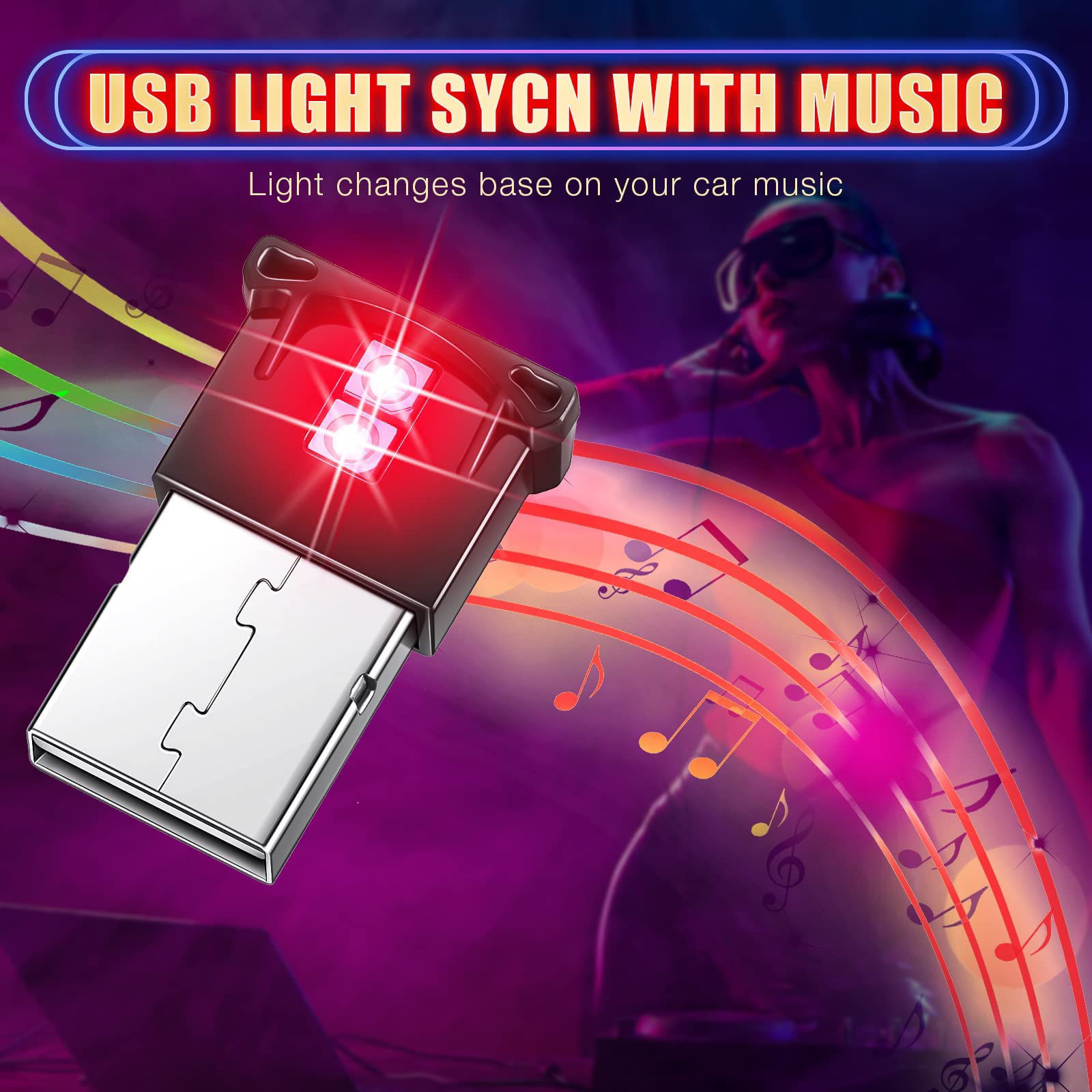 GetUSCart- 4 Pcs Mini USB LED Light RGB Car LED Interior Lighting Music ...