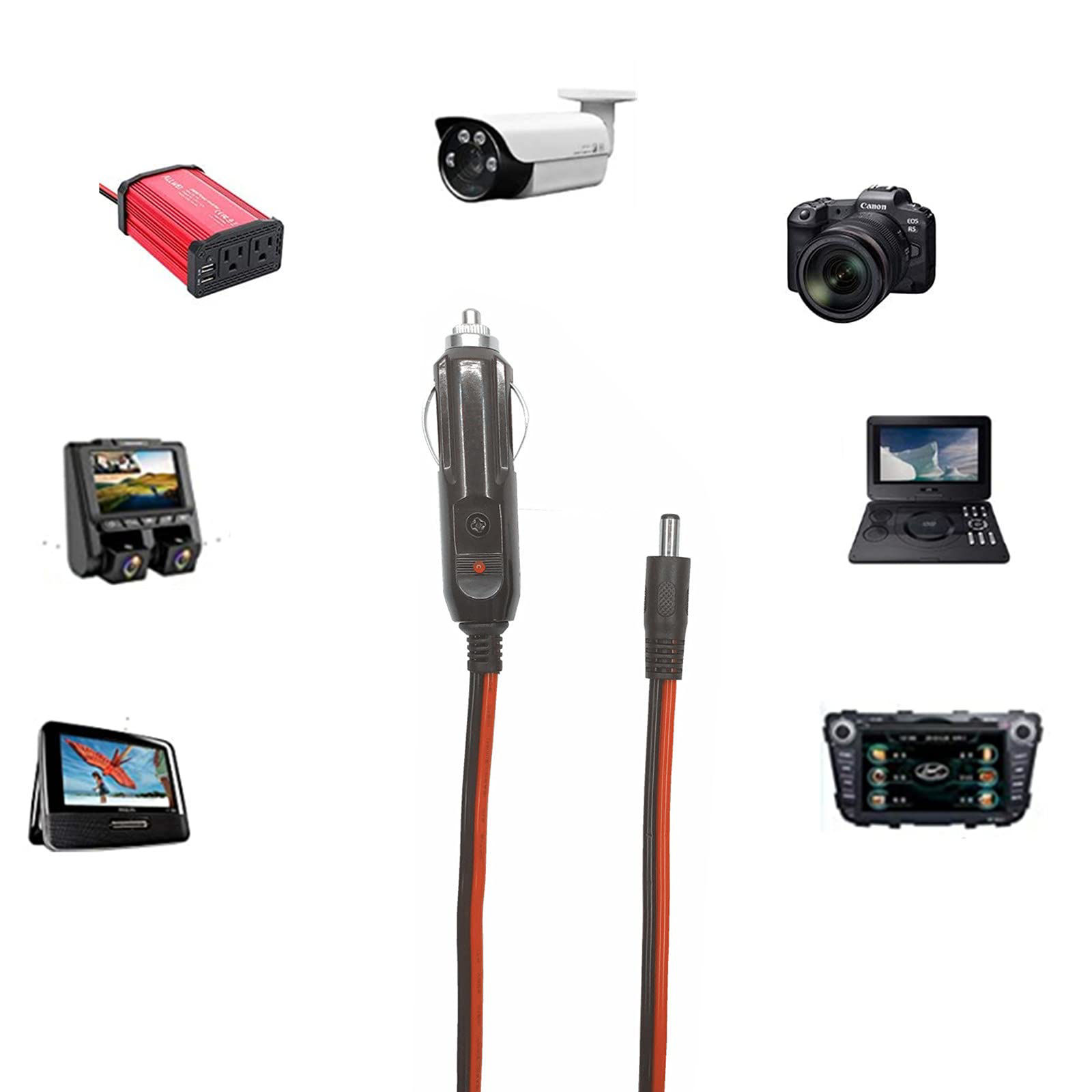 GetUSCart- DC 5.5 x 2.1mm Connector Car Charger Power Supply Cord 4ft ...