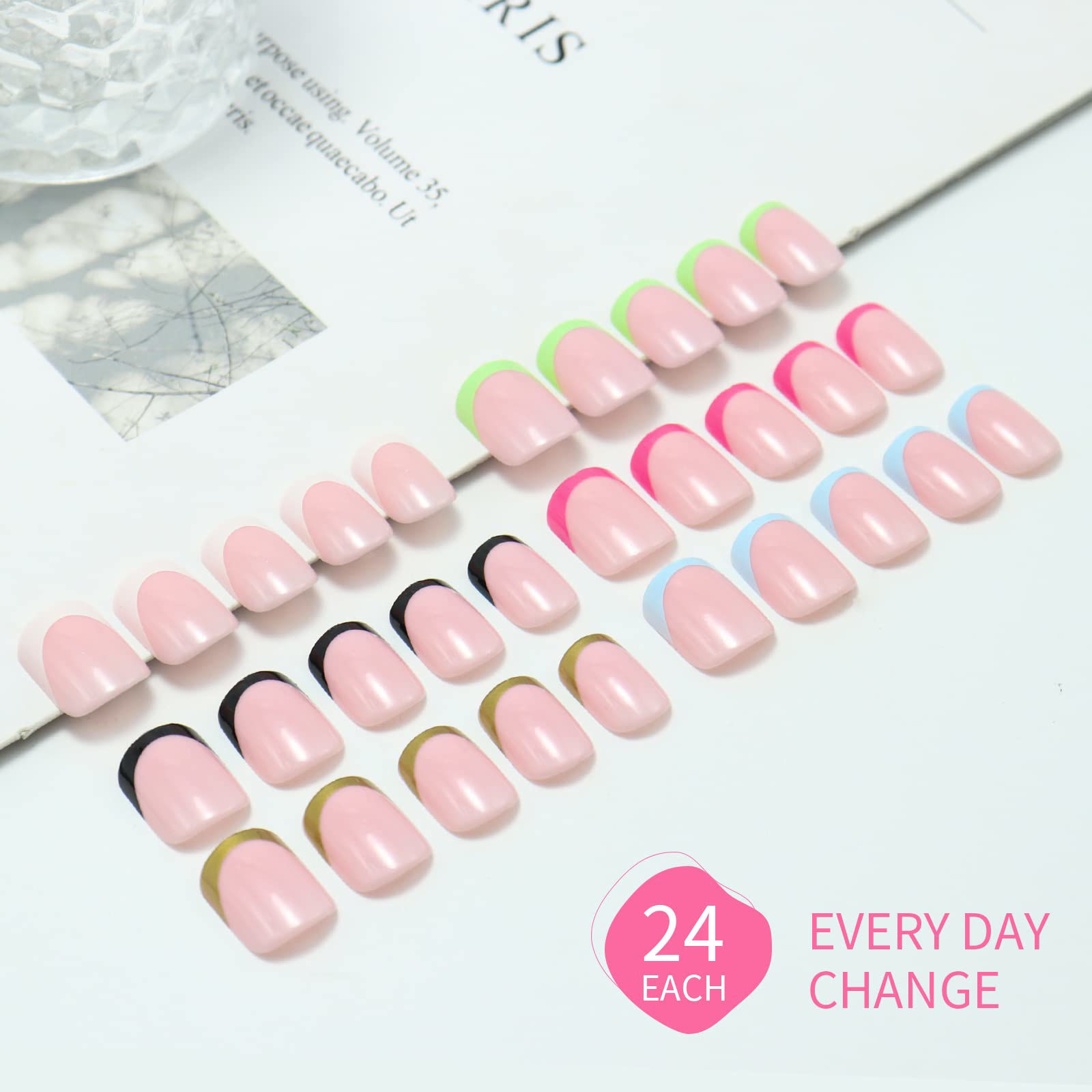 Getuscart 6 Packs 144 Pcs French Tip Press On Nails Misssix Short