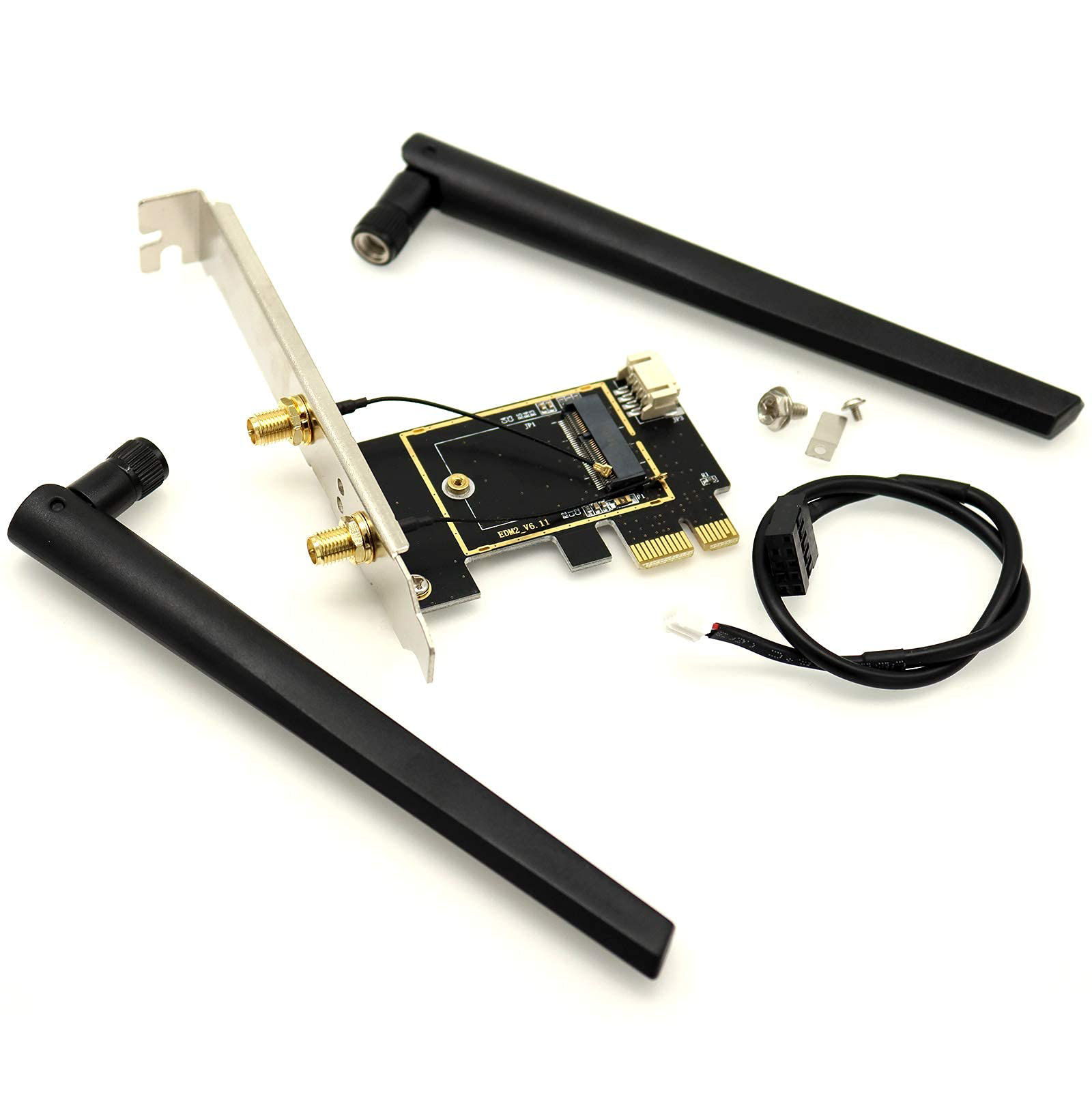 GetUSCart- Deal4GO M.2 NGFF Wireless Card to PCIe Adapter Desktop WLAN Converter w/ 2X 6dBi ...