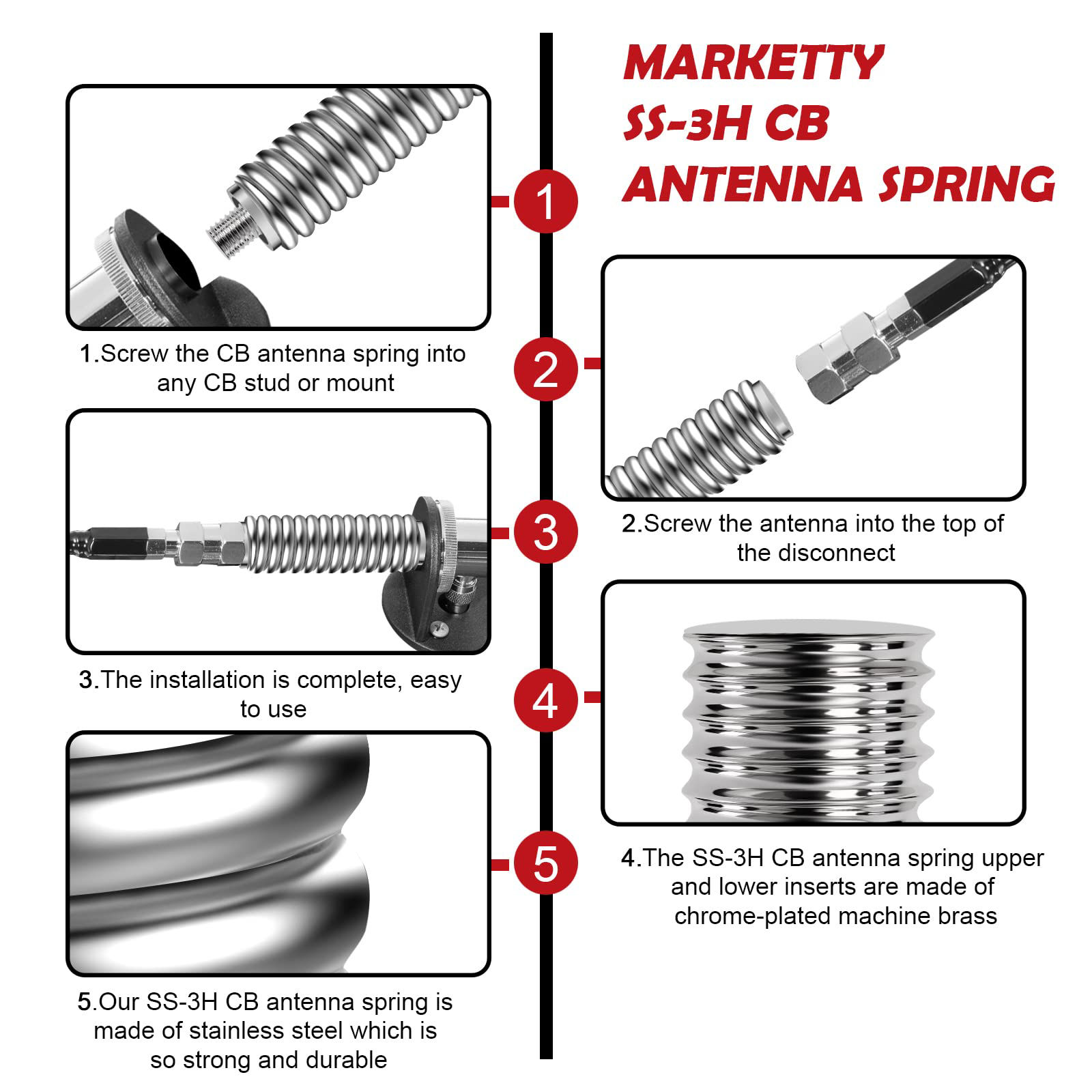 GetUSCart- Marketty SS-3H CB Antenna Spring, Stainless Steel Heavy Duty ...