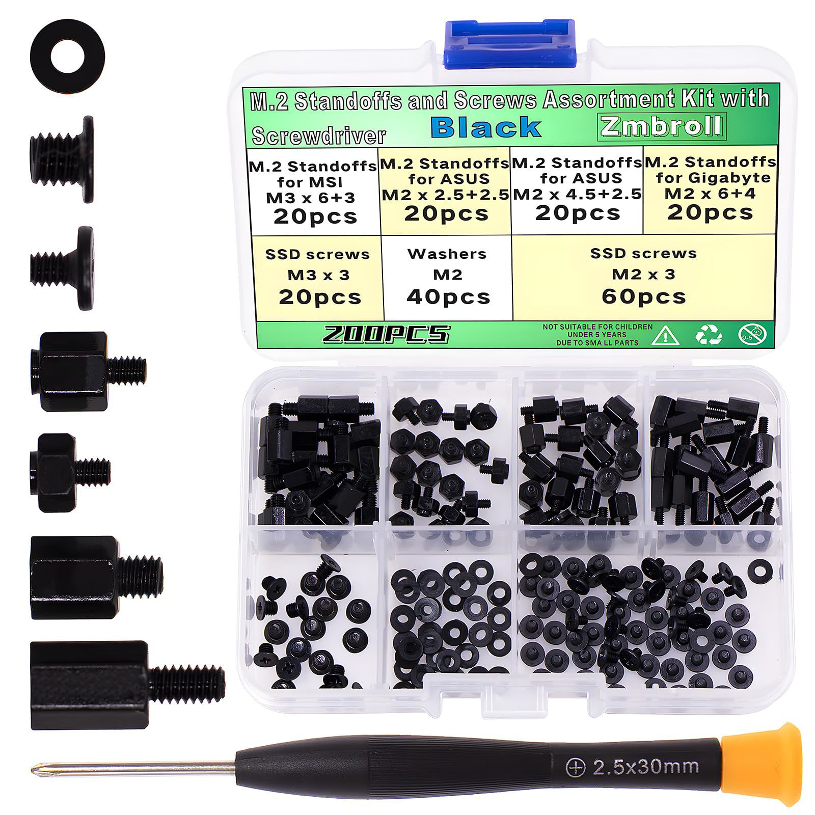 GetUSCart- Zmbroll 200Pcs M.2 Screw Kit,Black M2 SSD Mounting Screws ...