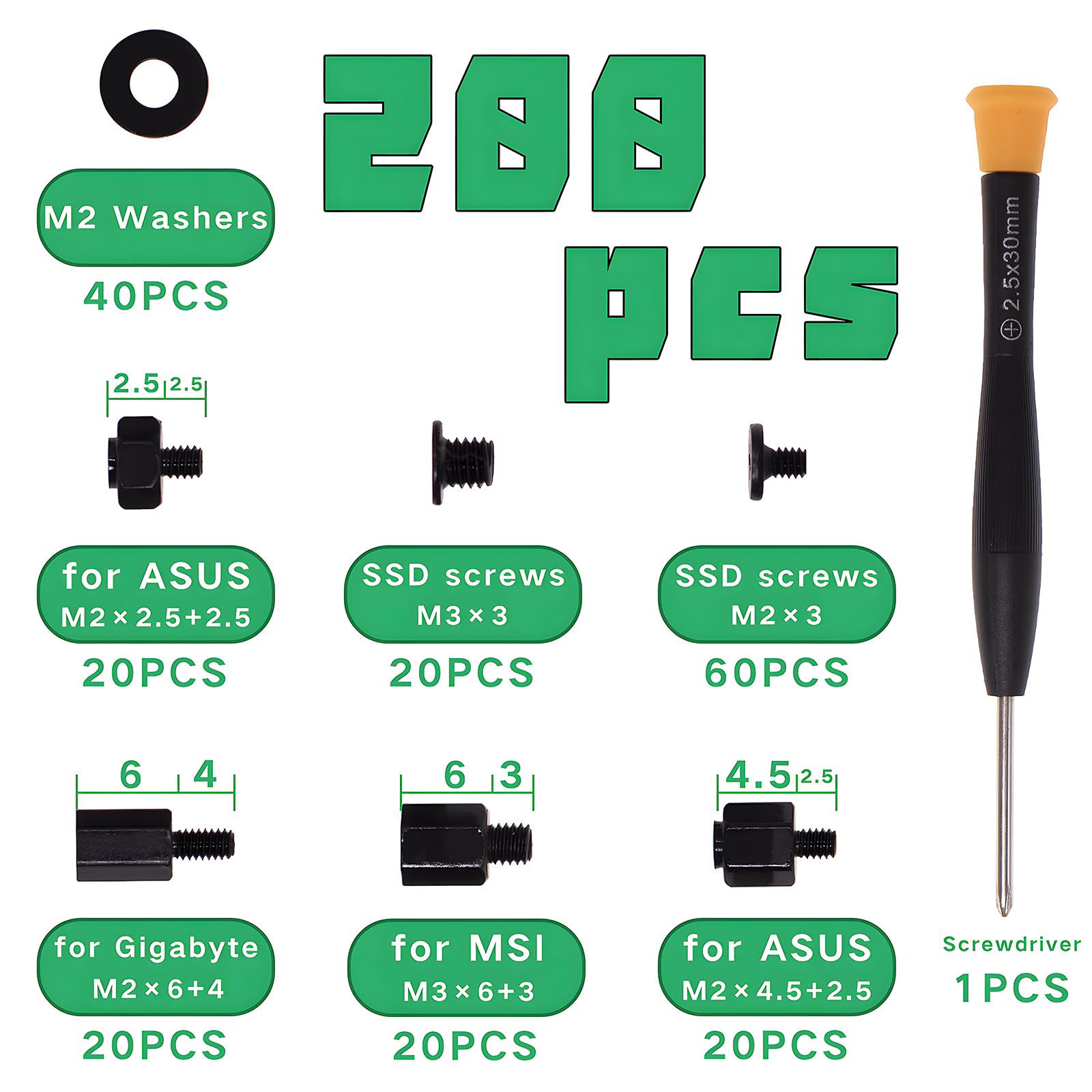 GetUSCart- Zmbroll 200Pcs M.2 Screw Kit,Black M2 SSD Mounting Screws ...