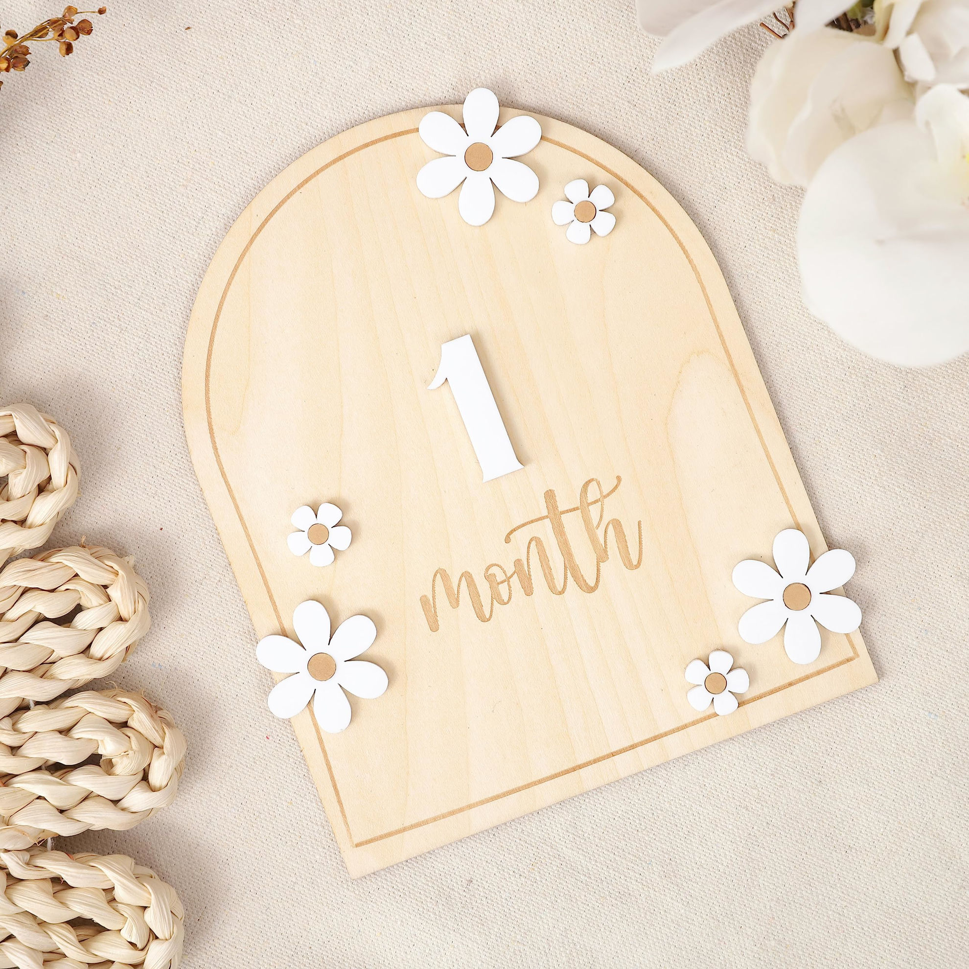 GetUSCart- Wooden Boho Daisy Flower Milestone Cards - 1Month Milestone ...