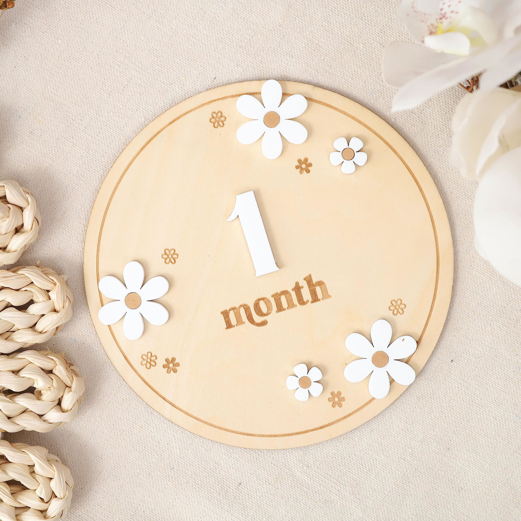 GetUSCart- Wooden Boho Daisy Flower Milestone Cards - 1Month Milestone ...